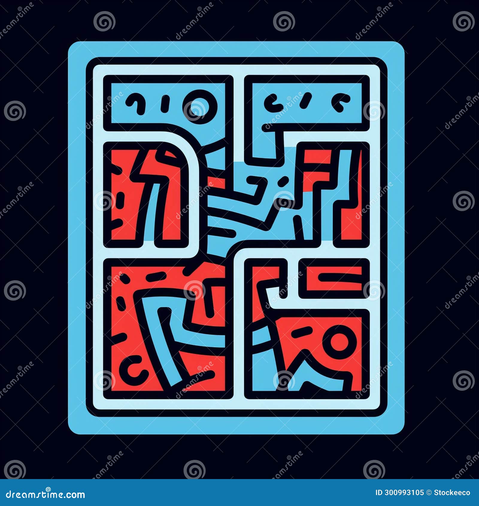 Stylized Abstract Geometric Map in the Style of Keith Haring Stock ...