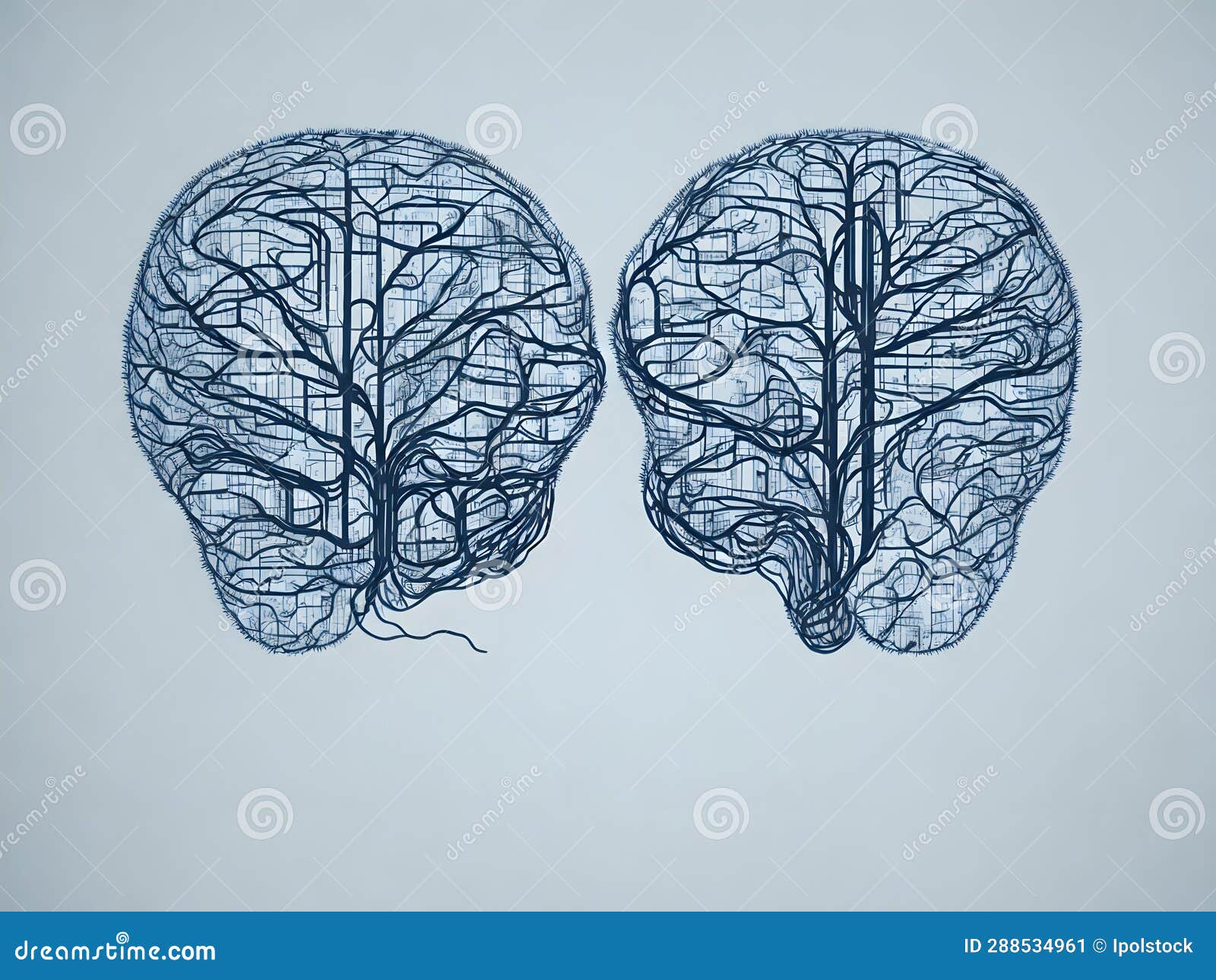 Stylized Abstract Modern Drawing of Human Brain with Wires and Cables ...