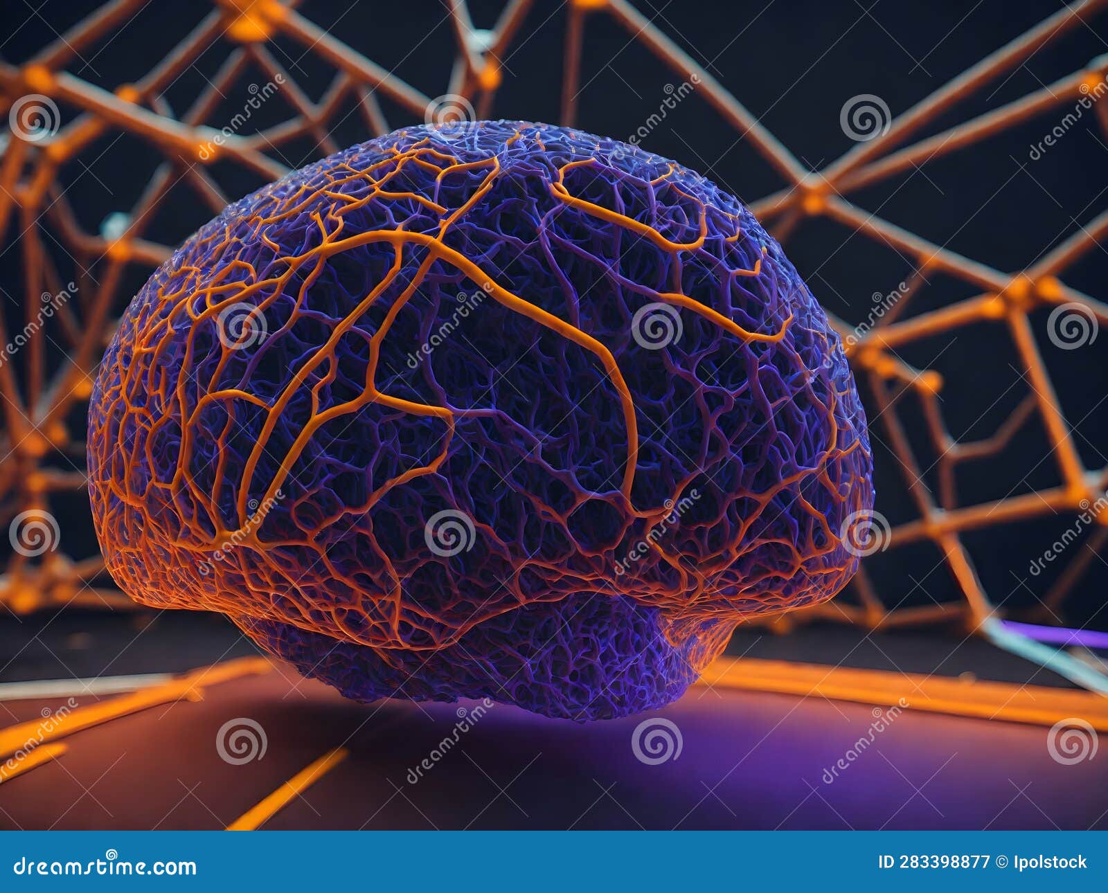 Stylized Abstract Modern Drawing of Human Brain with Wires and Cables ...