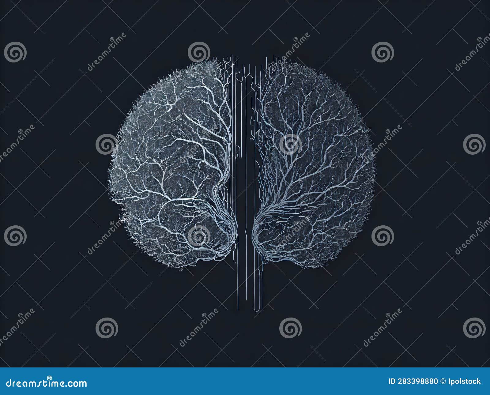 Stylized Abstract Modern Drawing of Human Brain with Wires and Cables ...