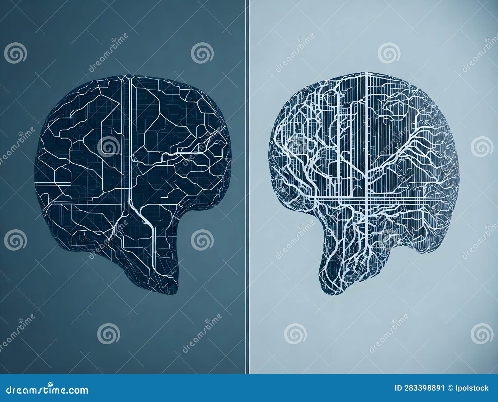 Stylized Abstract Modern Drawing of Human Brain with Wires and Cables ...