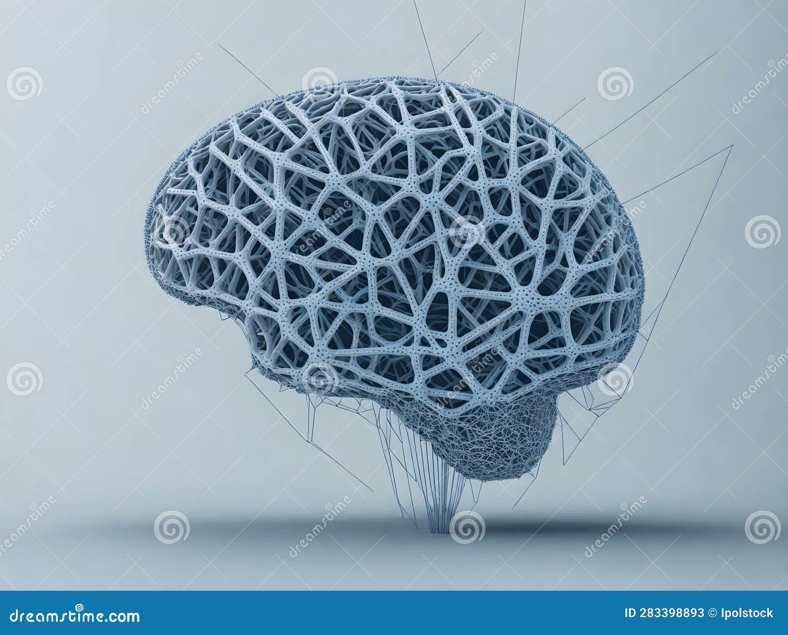 Stylized Abstract Modern Drawing of Human Brain with Wires and Cables ...
