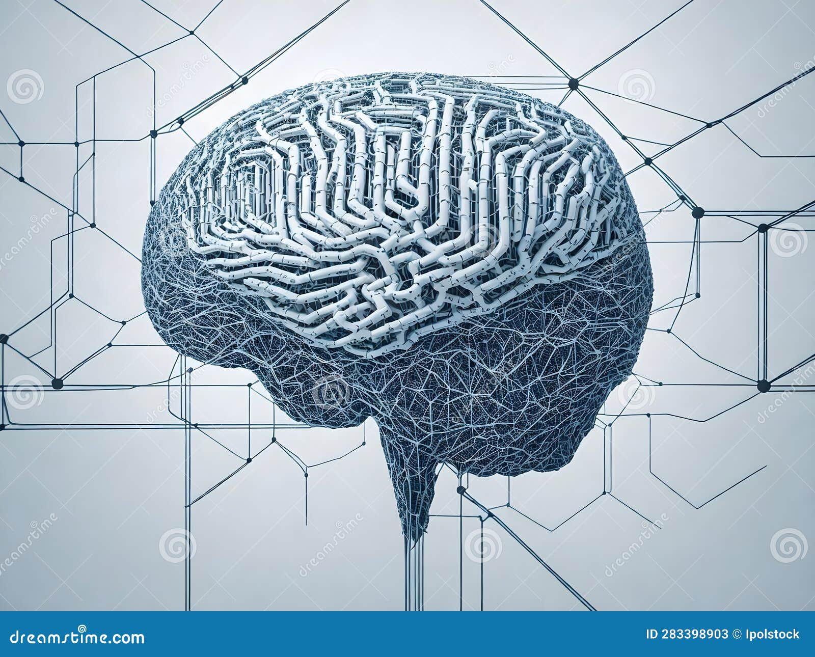 Stylized Abstract Modern Drawing of Human Brain with Wires and Cables ...