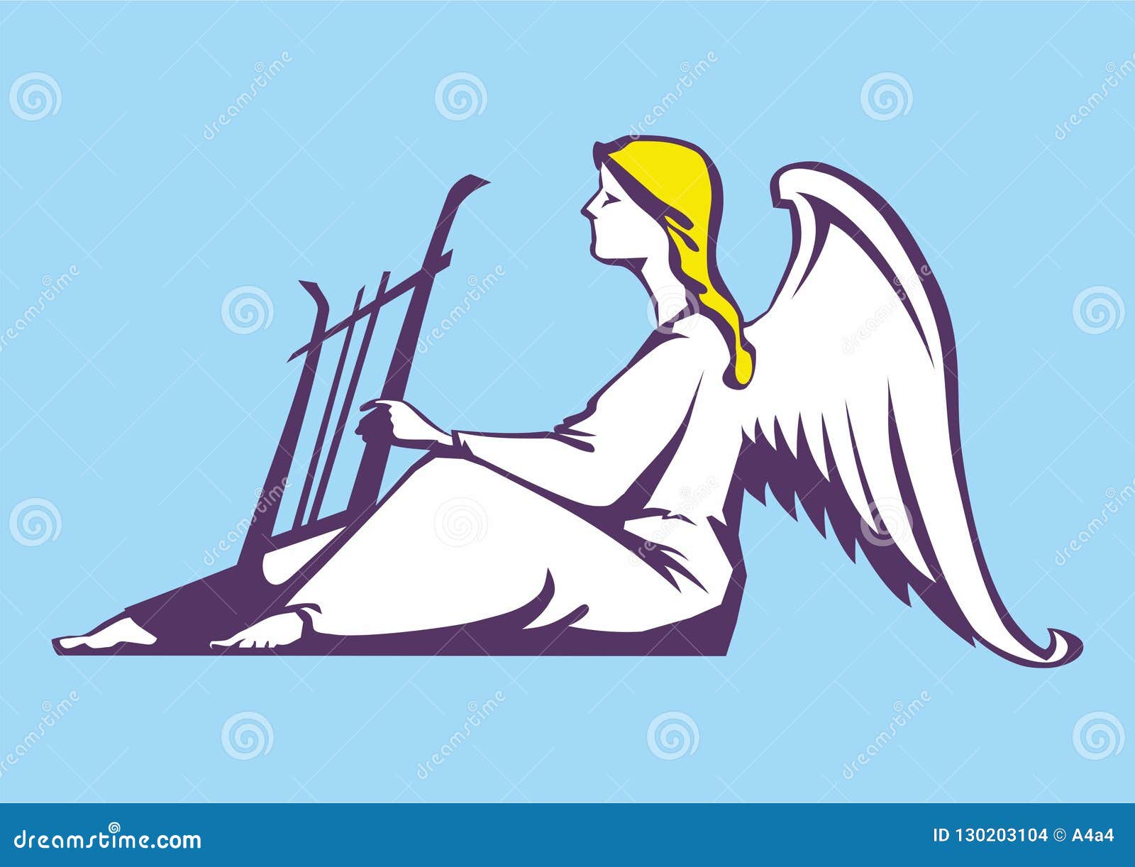 Stylized Angel with Lyre. Cartoon Tattoo Stock Vector - Illustration of ...