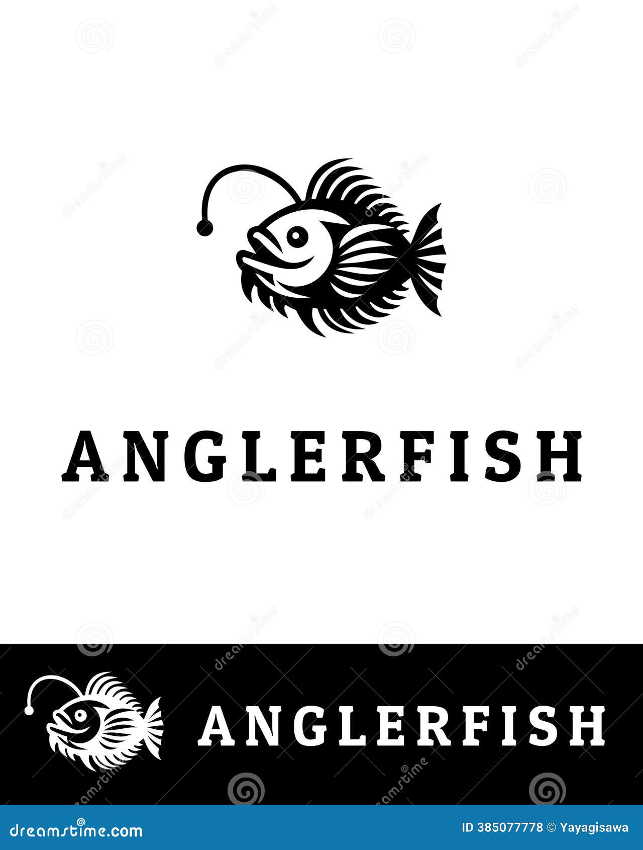 Stylized Anglerfish Logo Featuring Bold Lines And A Bioluminescent Lure ...