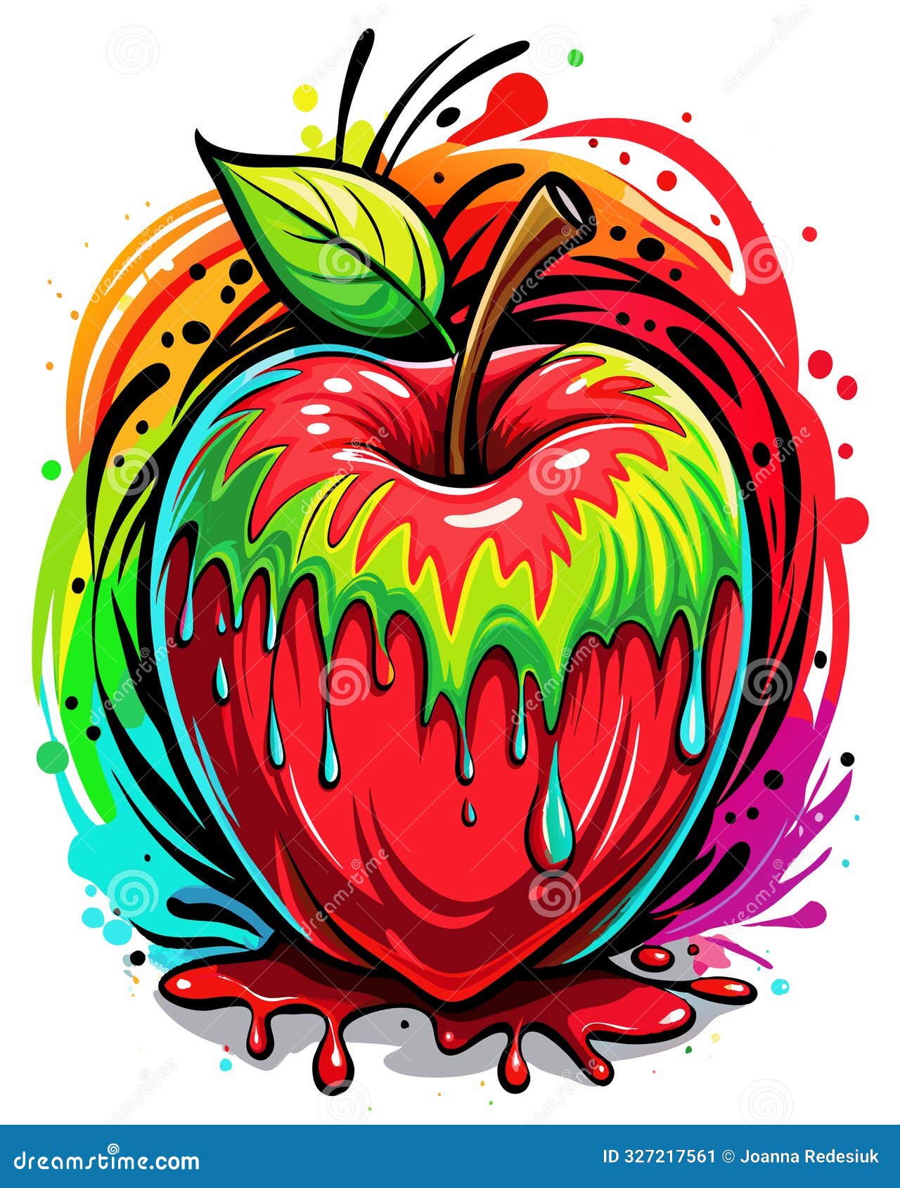 A Stylized Apple with Dripping Colorful Elements Stock Illustration ...