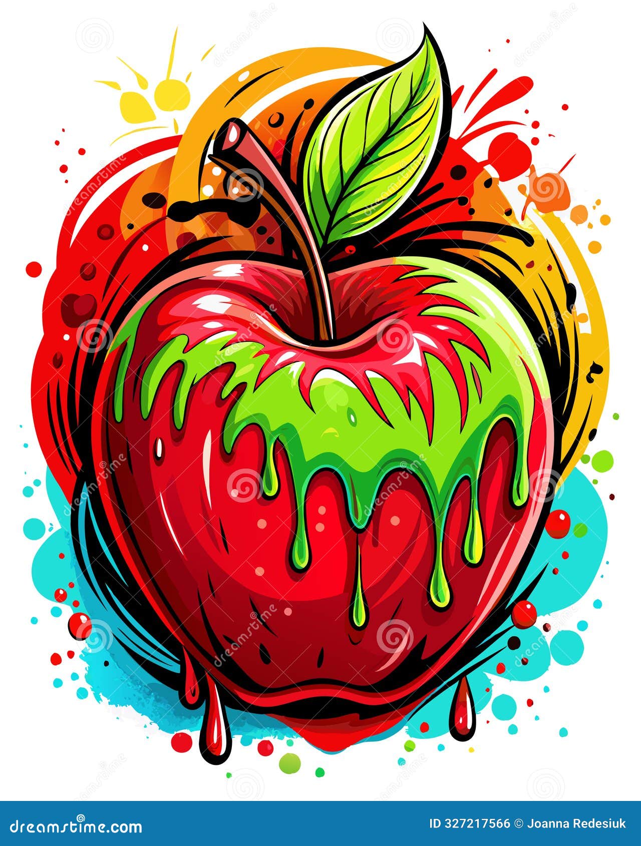 A Stylized Apple with Dripping Colorful Elements Stock Illustration ...