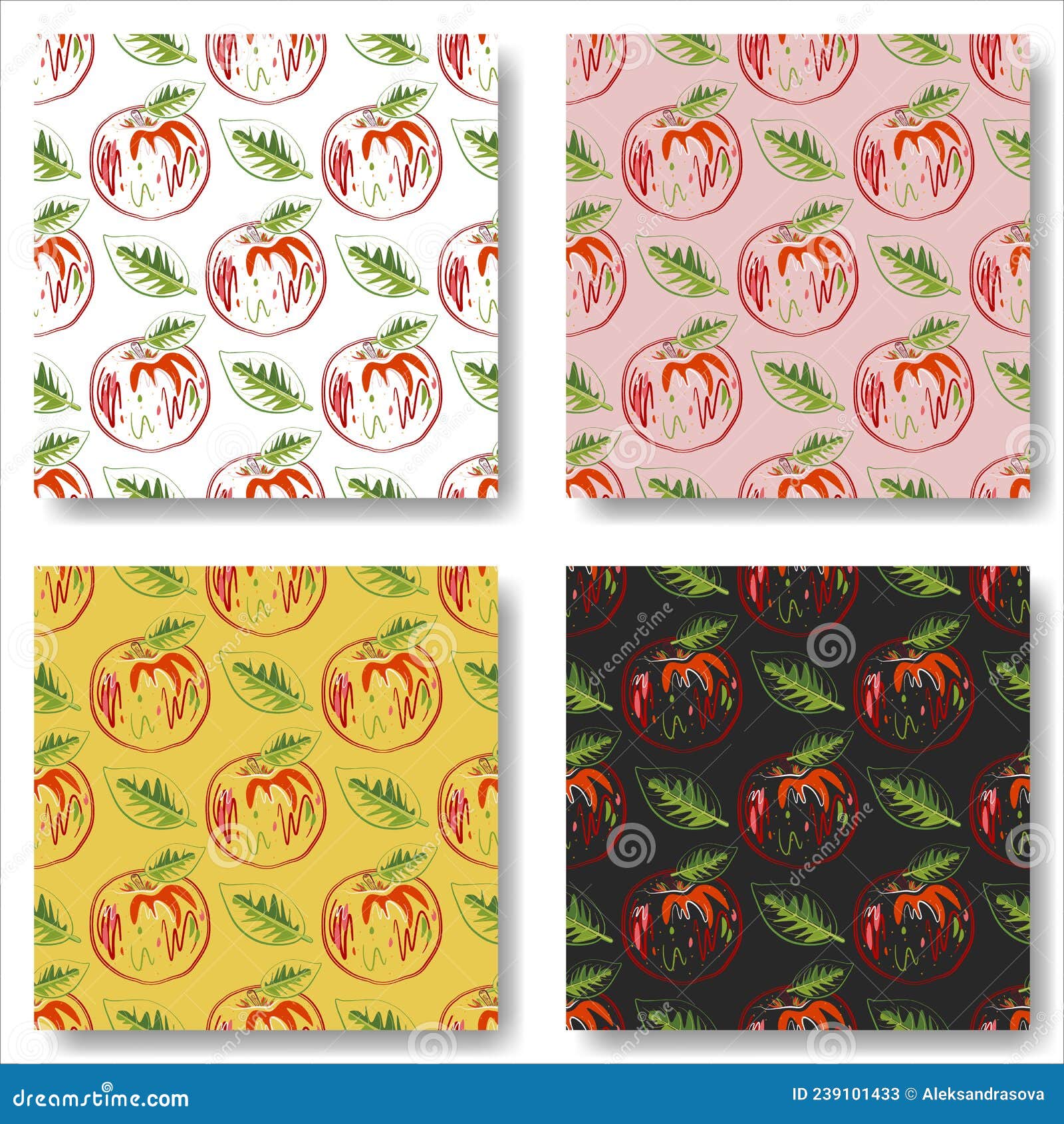 Stylized Apple Seamless Pattern. Trendy Red Apple with Green Leaf ...