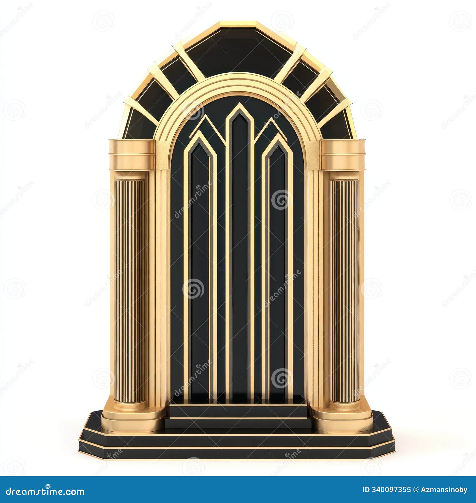 A Stylized Architectural Structure with Golden Accents and a Black ...