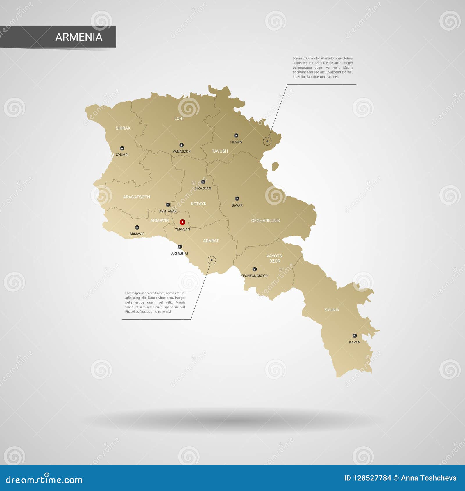 Vector Map Of Armenia. High Detailed Country Map With Division, Cities ...