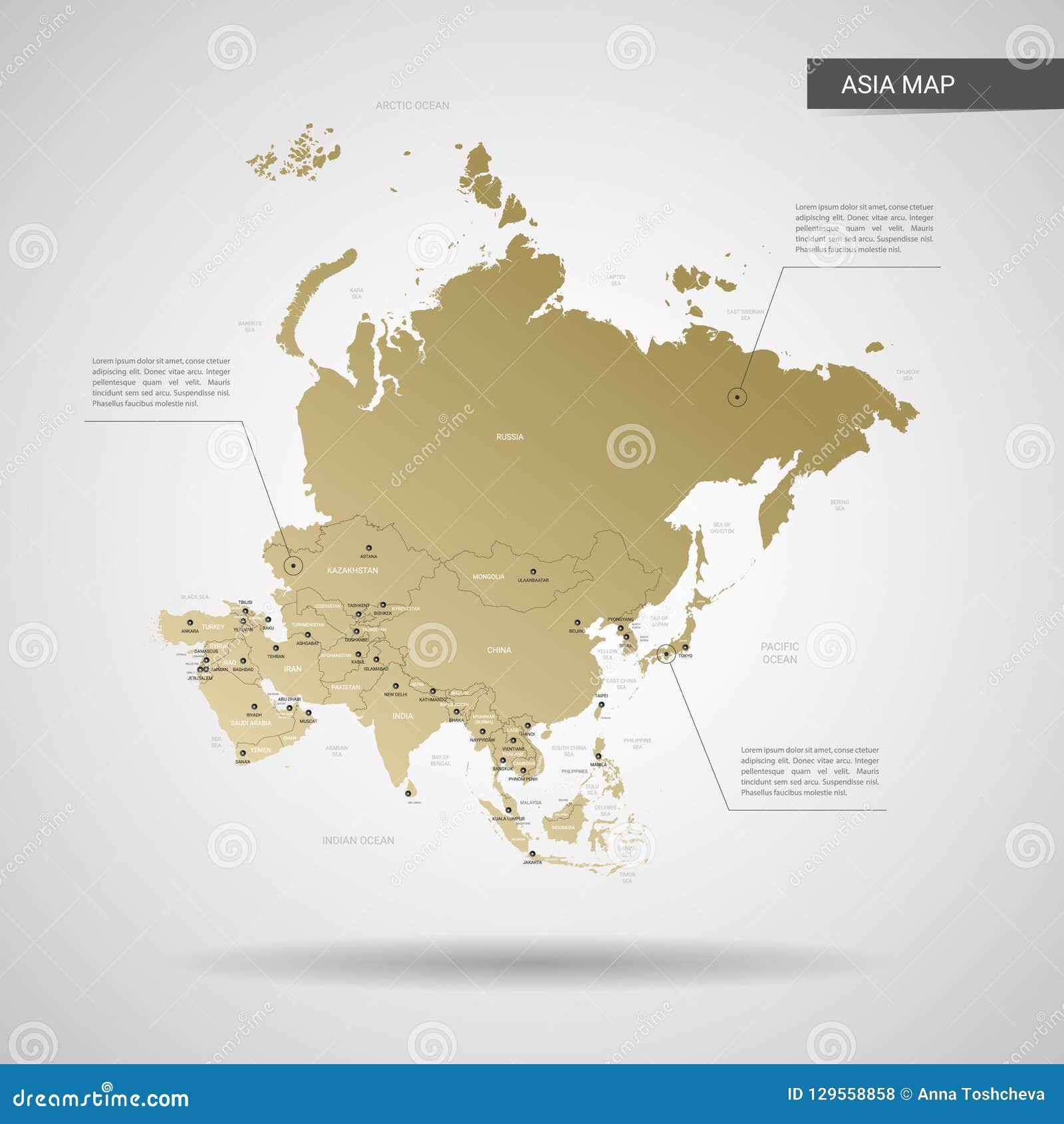 Stylized Asia Map Vector Illustration. Stock Vector - Illustration of ...