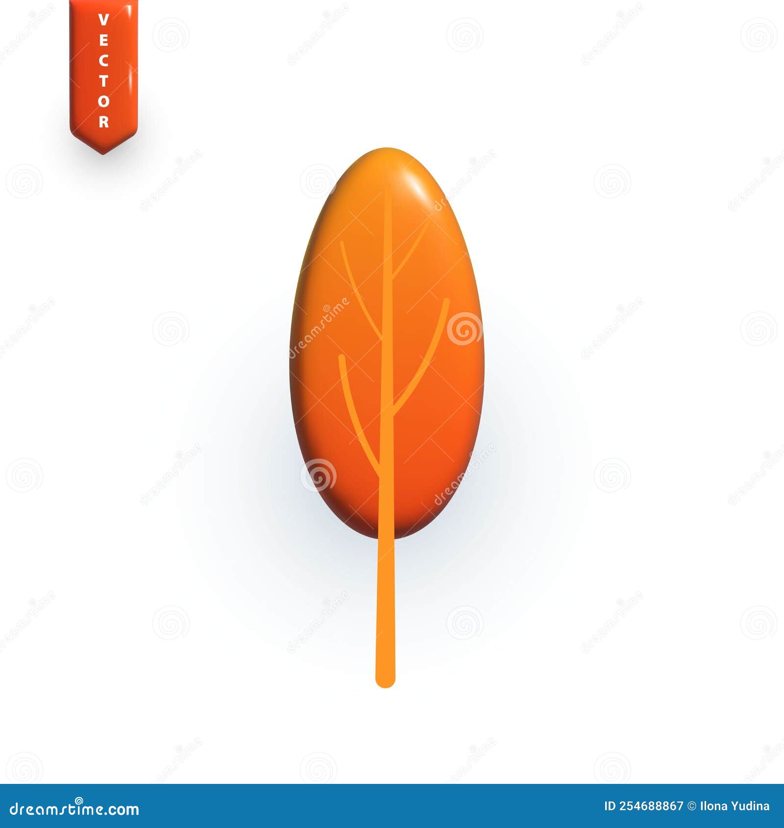 Stylized Autumn Orange Leaf Isolated on White Background, 3D Rendering ...
