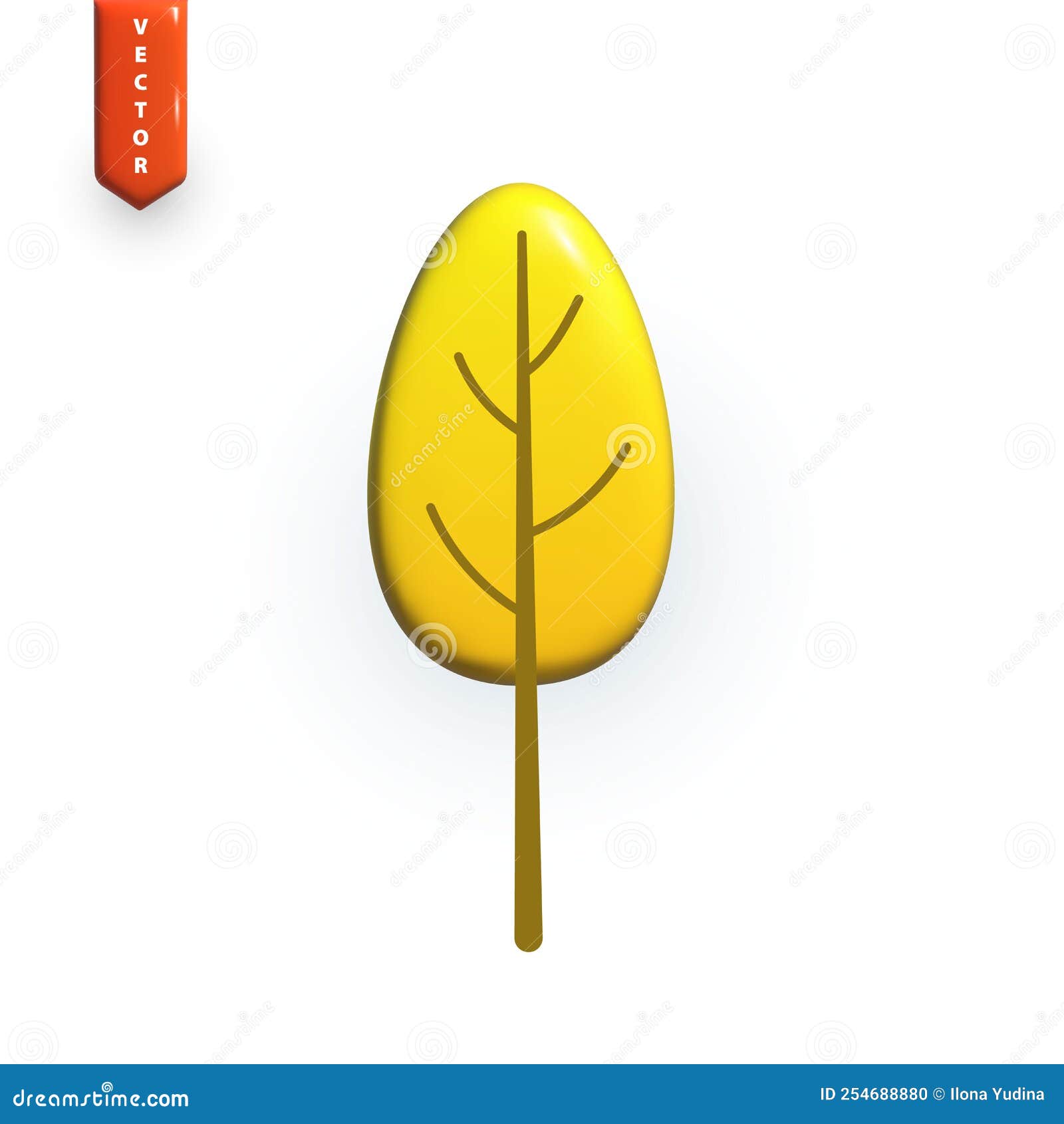 Stylized Autumn Yellow Leaf Isolated on White Background, 3D Rendering ...