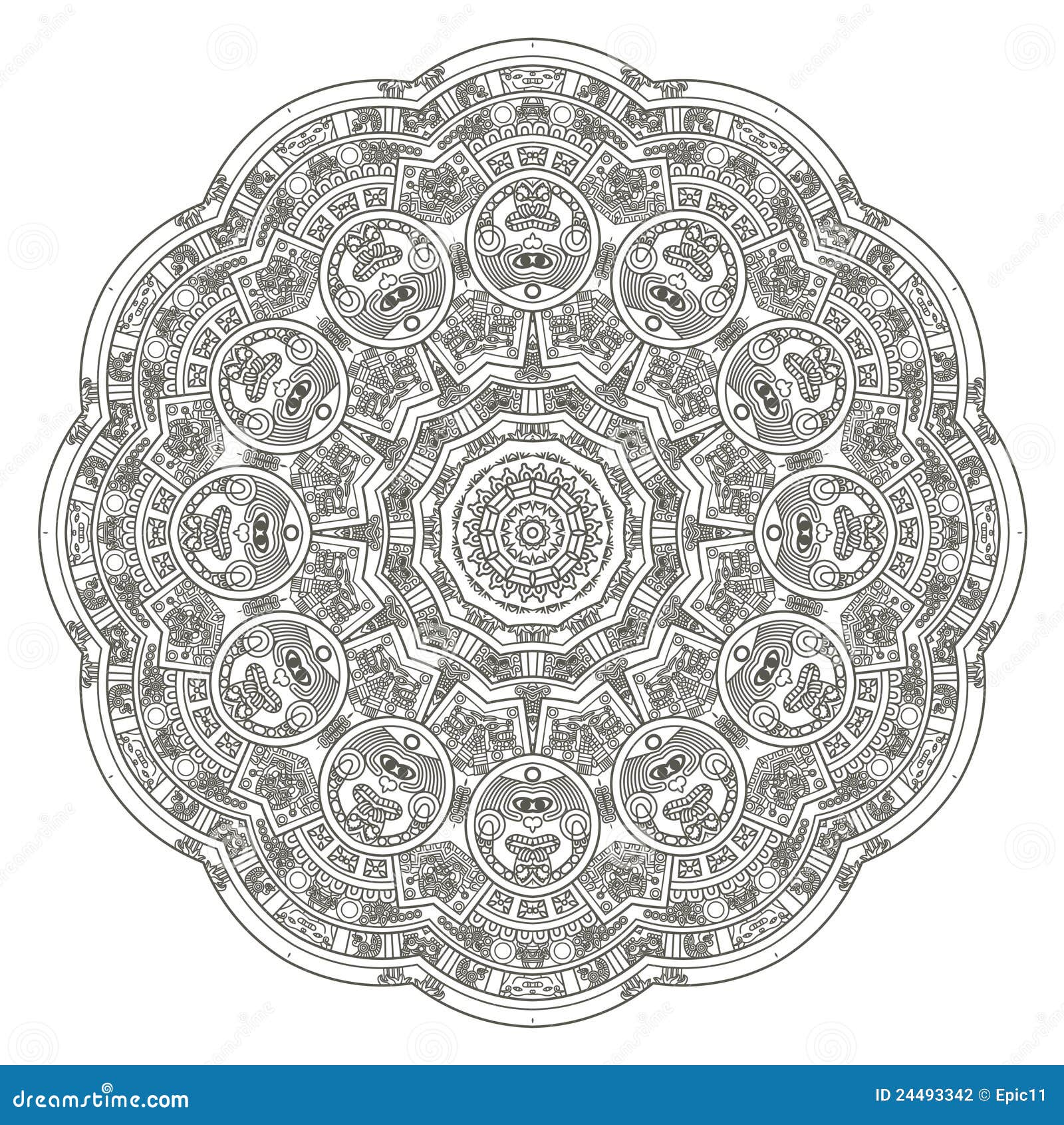 Stylized Aztec Calendar stock vector. Illustration of indian - 24493342