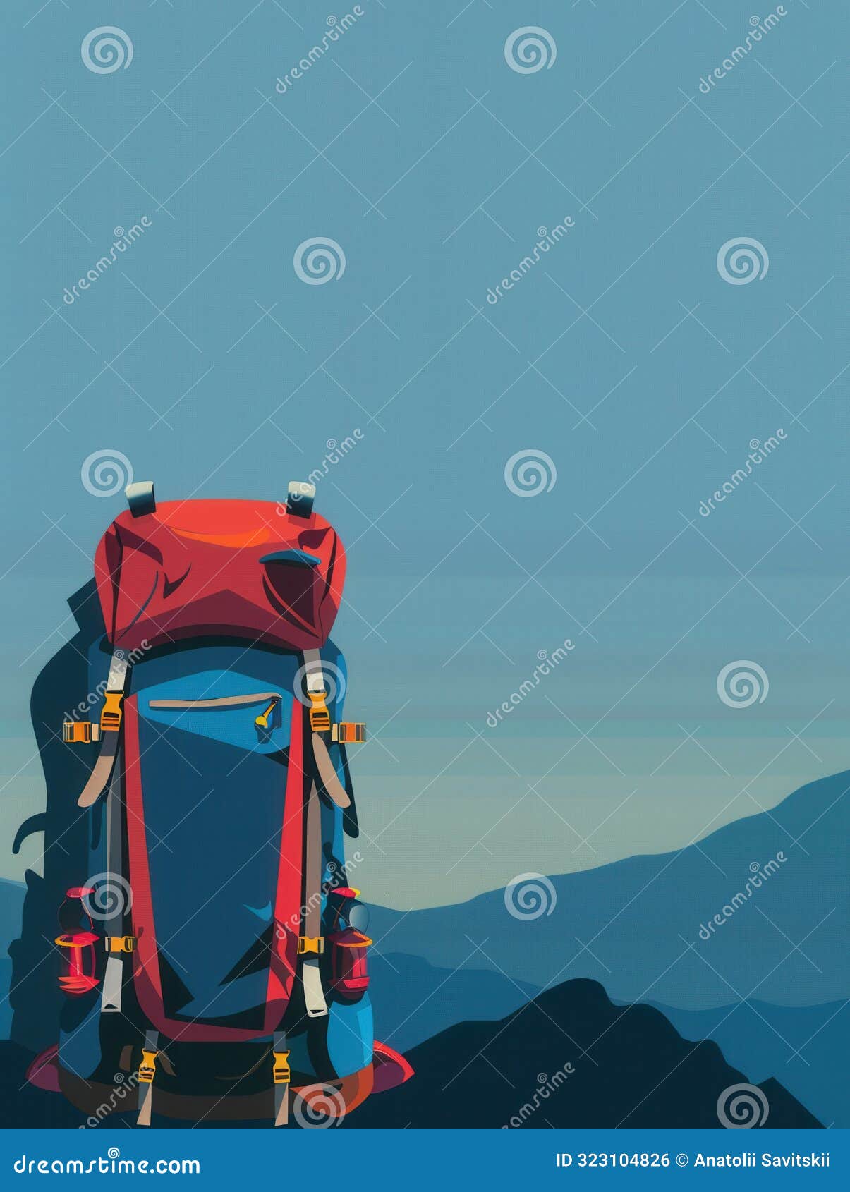 A Stylized Backpack Sits on a Mountaintop, with a Minimalist Background ...