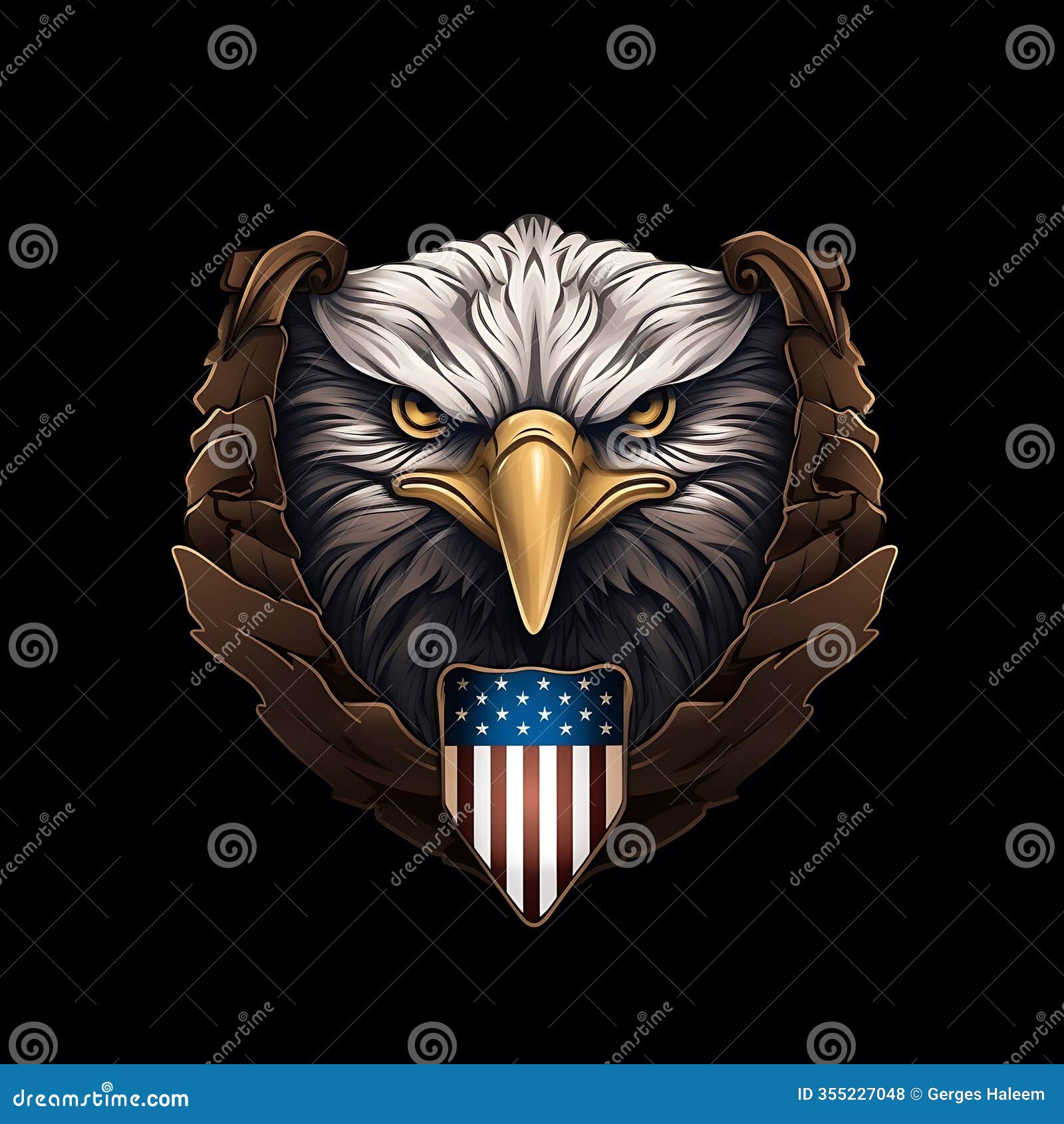 Stylized Bald Eagle Emblem with a Shield Featuring the American Flag ...