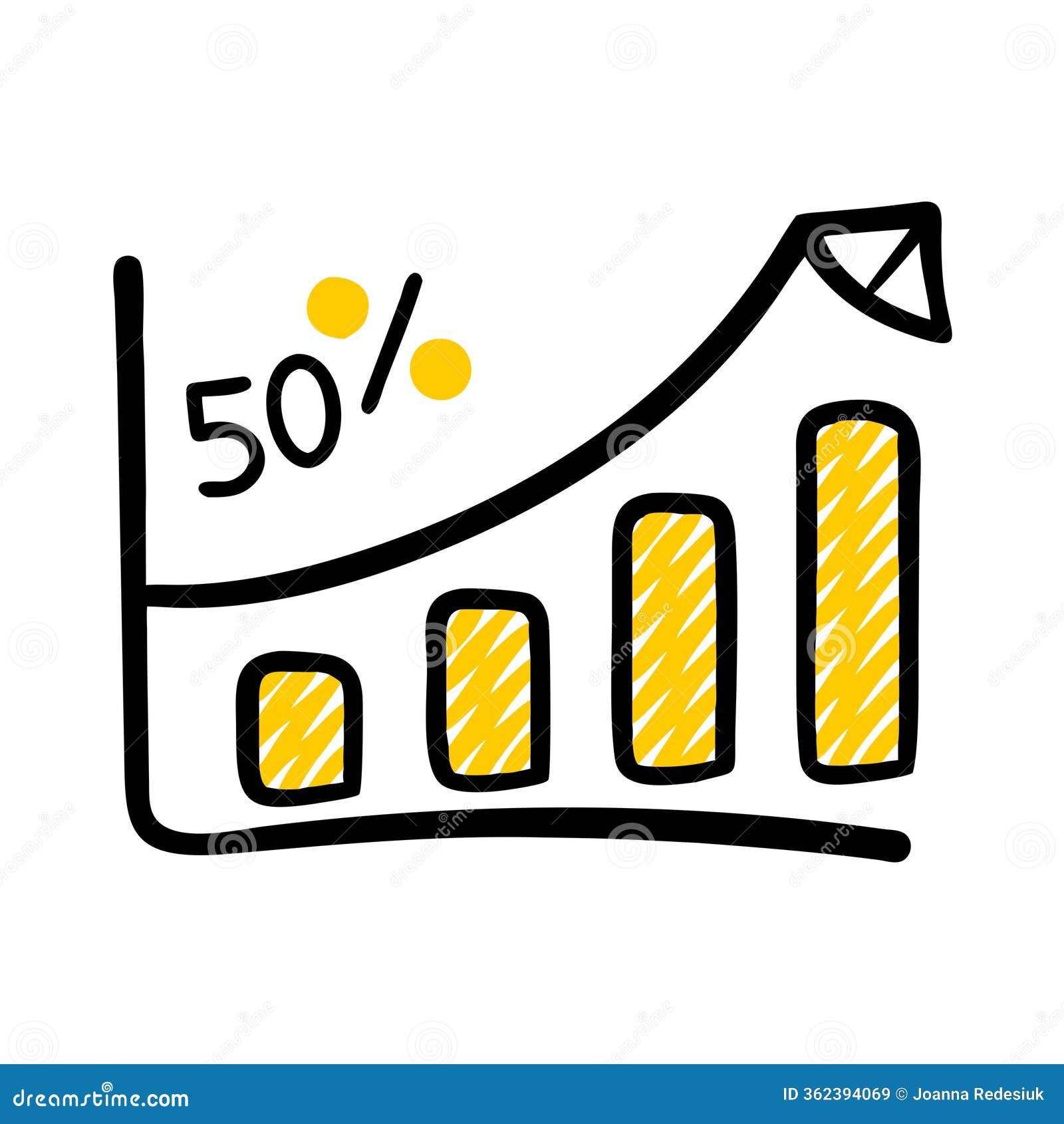 A Stylized Bar Chart Features Four Ascending Yellow Bars with a 50 ...