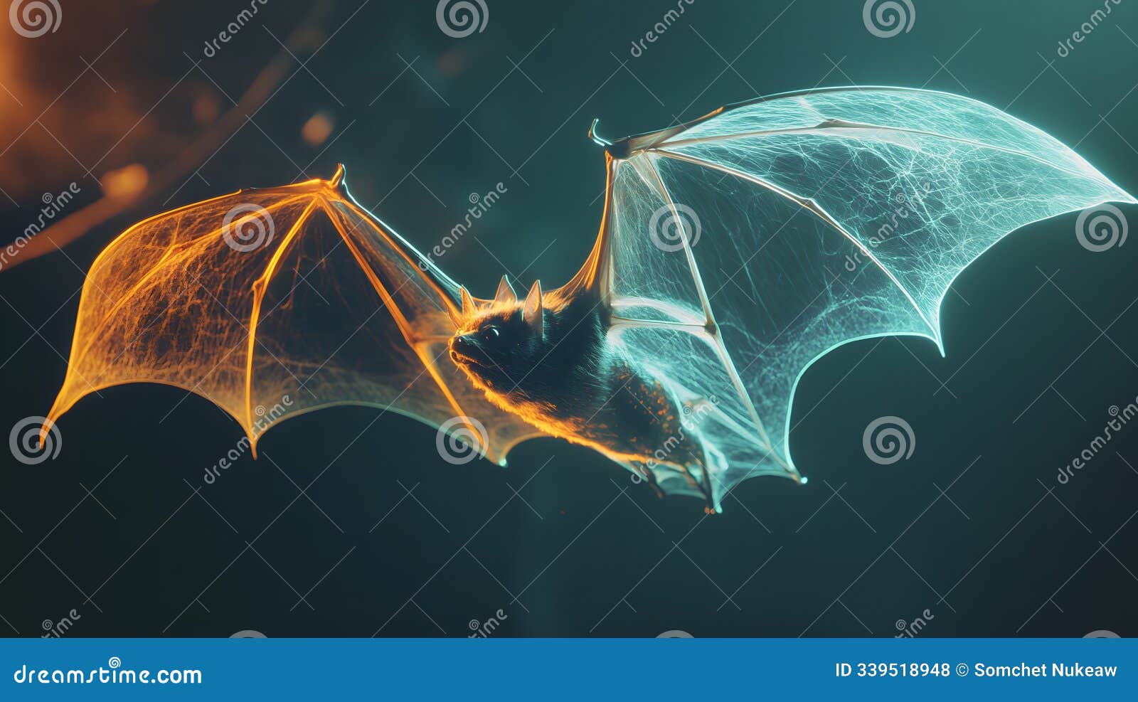 Stylized Bat with Translucent Wings on Dark Background Stock ...