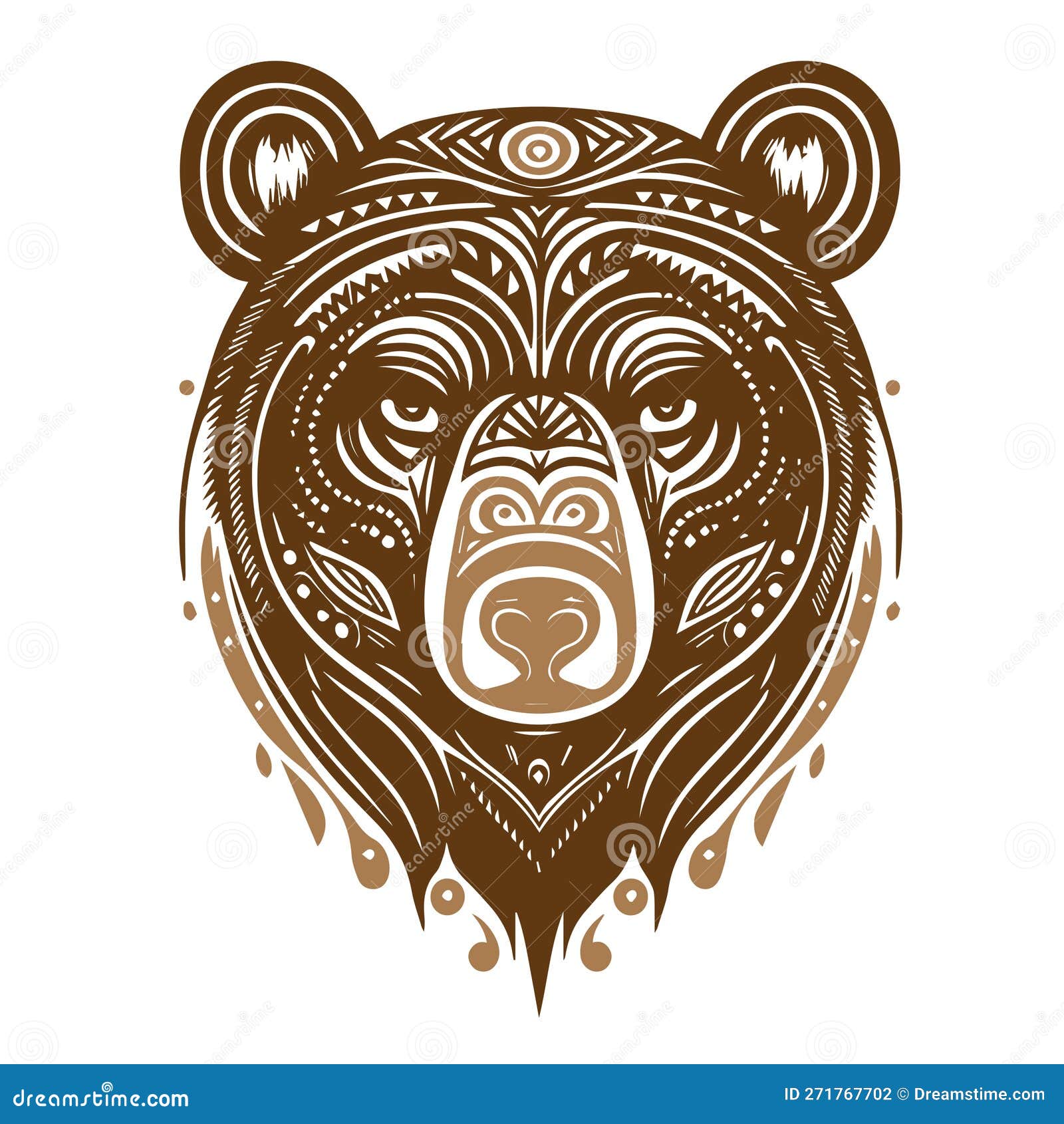Stylized Bear Face Illustration, Black And White, Vector Art, Perfect ...