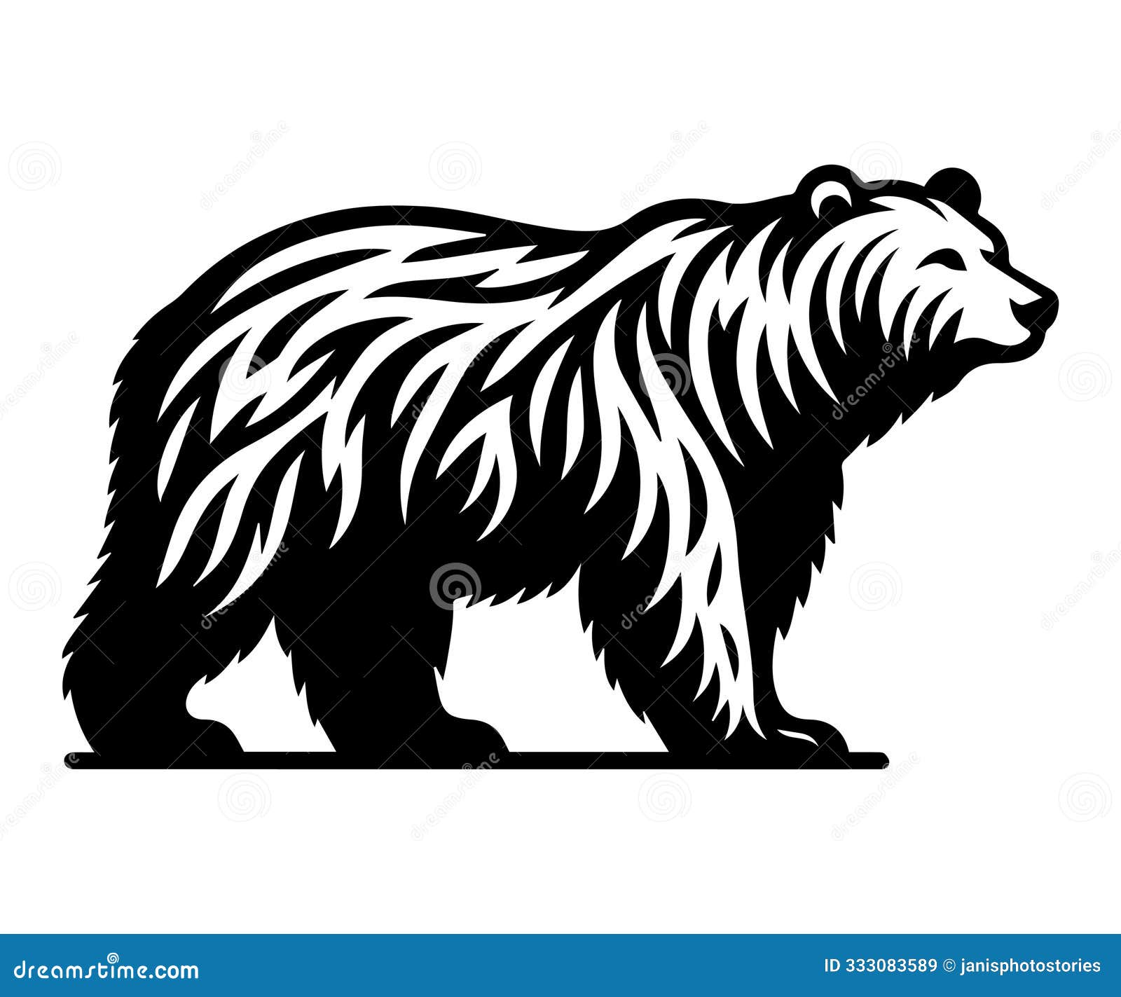 Stylized Bear Illustration In Black And White, Vector Art, Wildlife ...