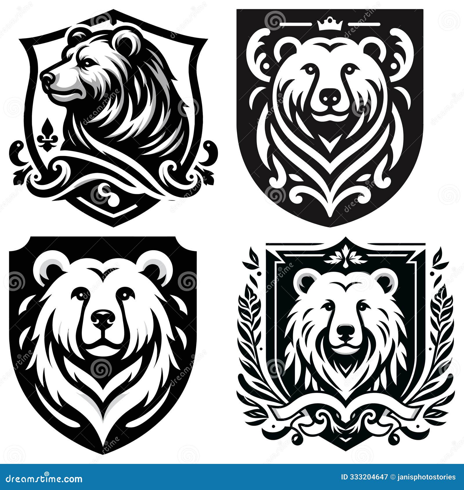Stylized Bear Vector Illustration in Black and White, Perfect for Logos ...