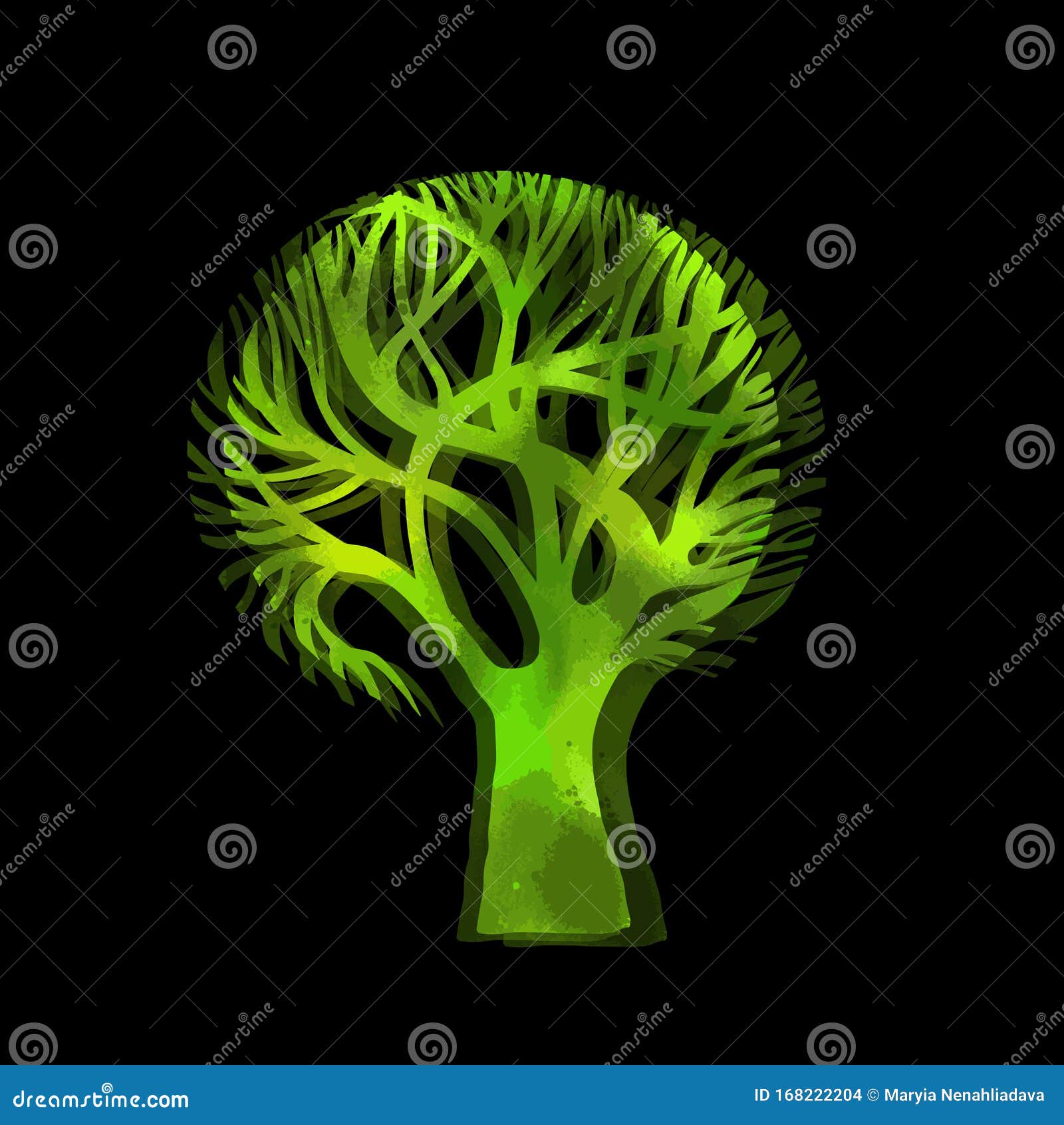 A Stylized Beautiful Green Tree. Mixed Media. Vector Illustration Stock ...