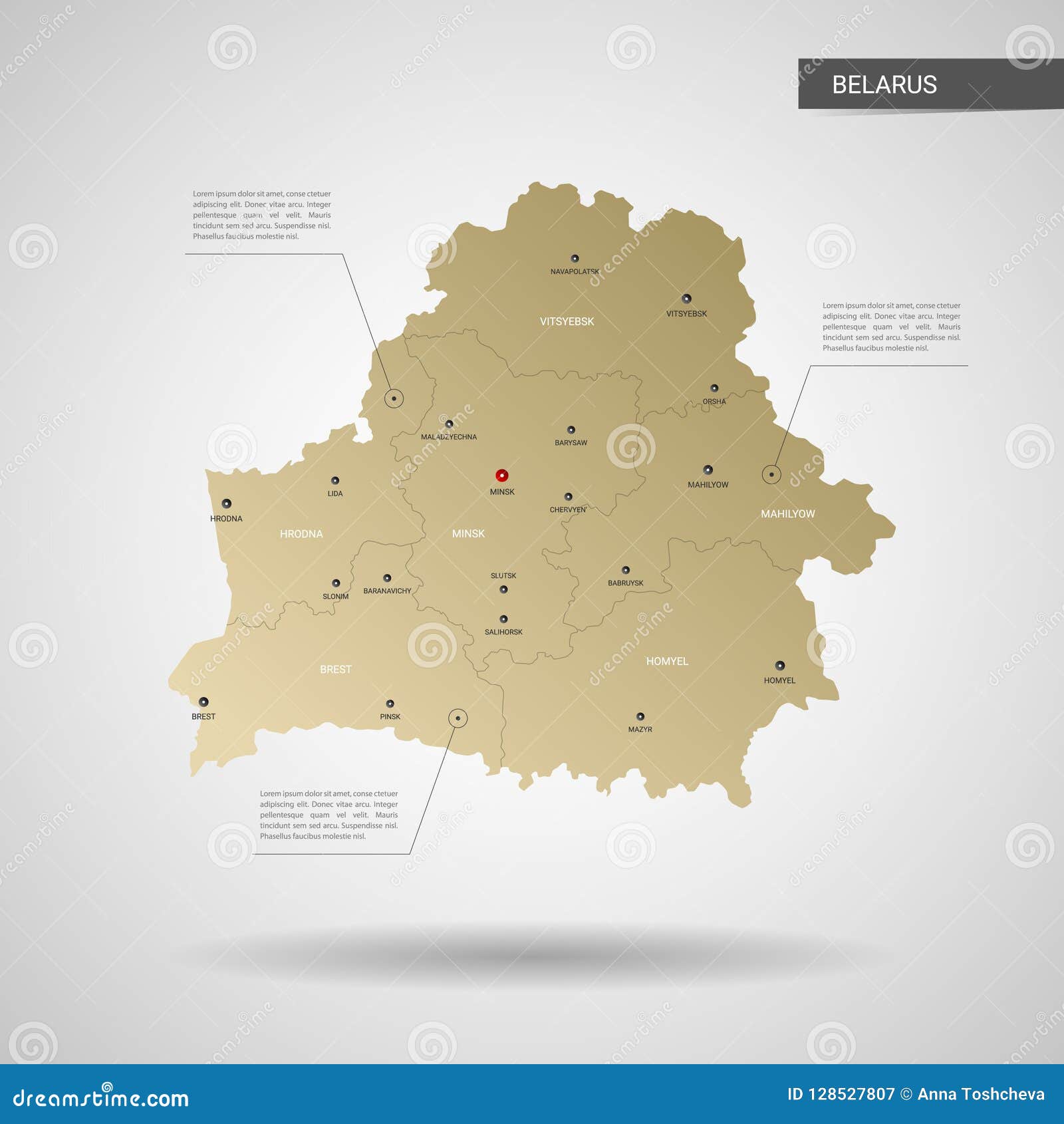 Vector Map Of Belarus . High Detailed Country Map With Division, Cities ...