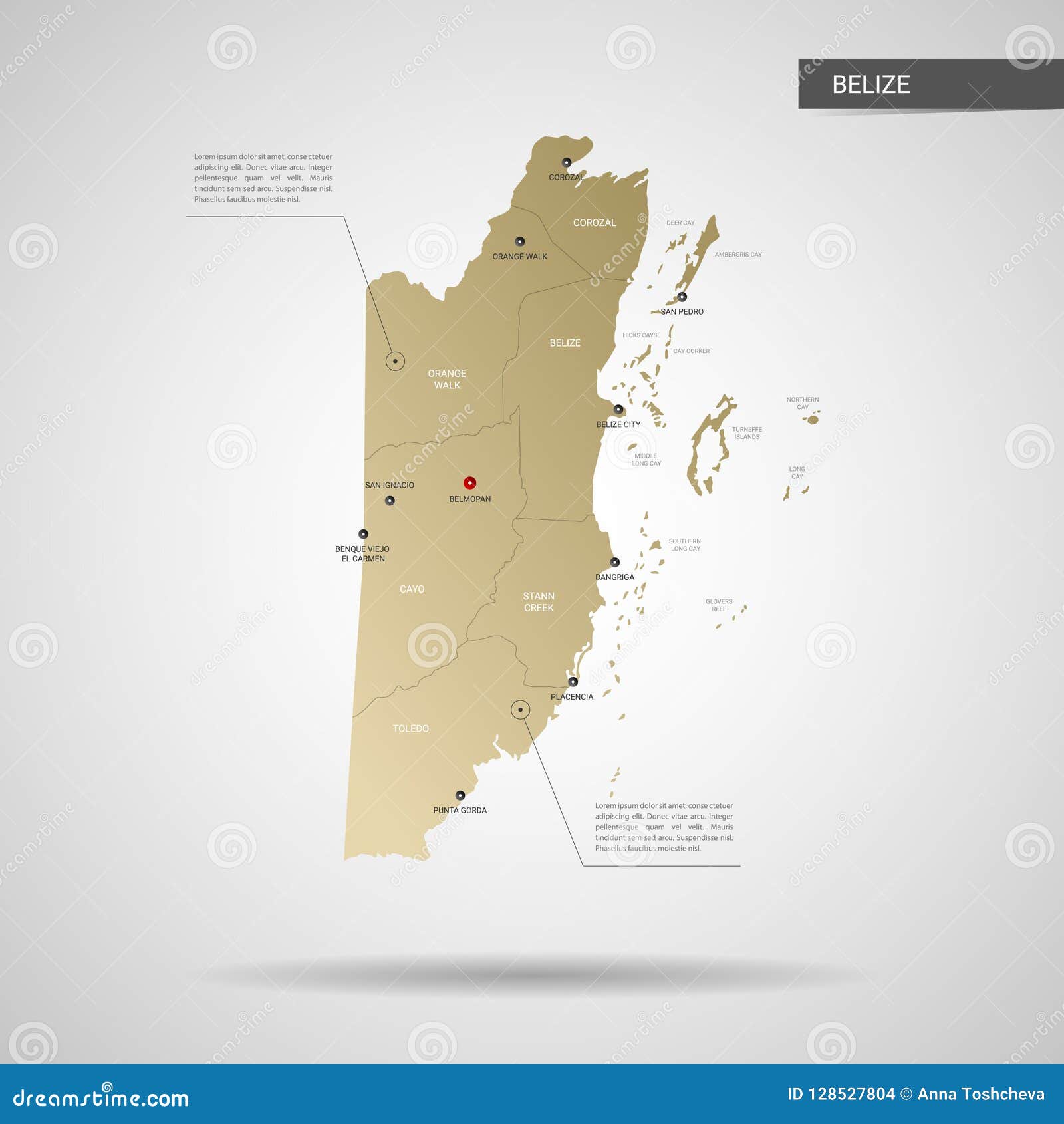 Vector Map Of Belize. High Detailed Country Map With Division, Cities ...