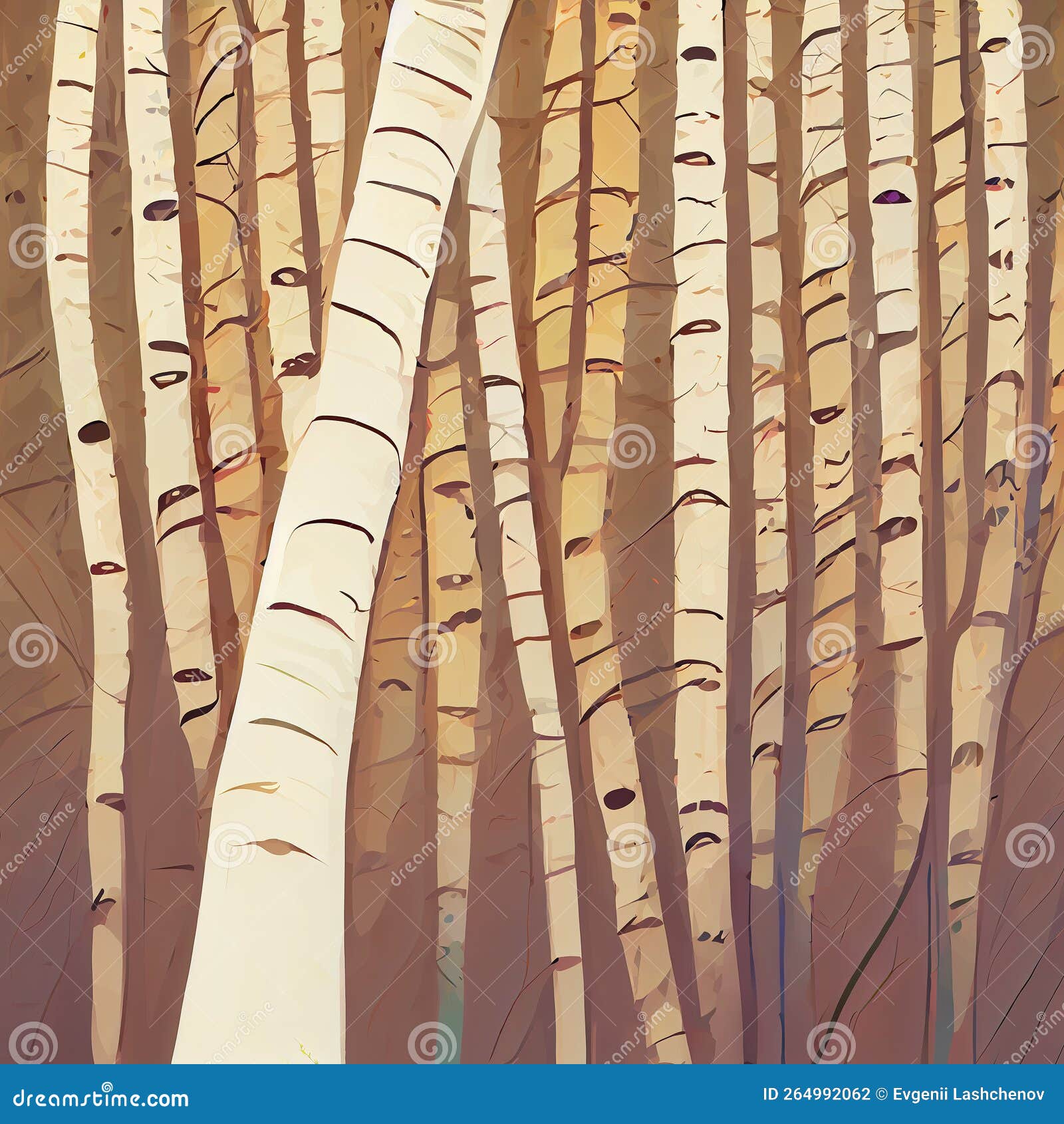 Birch Grove Pattern. Stylized Birch Forest. Thick Birch Thicket ...