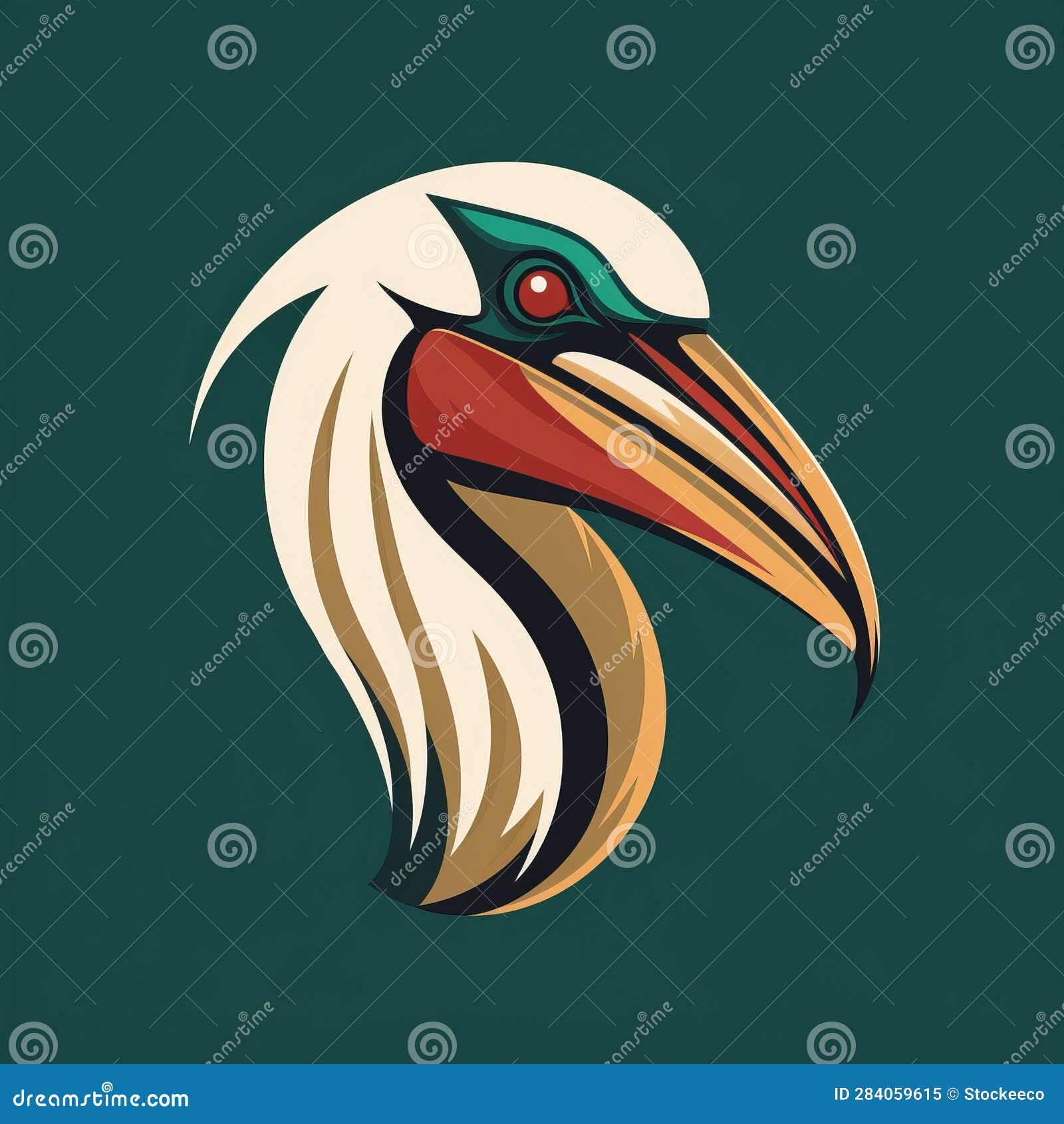 Stylized Bird Head Vector Illustration: Dark Emerald & Light Brown ...