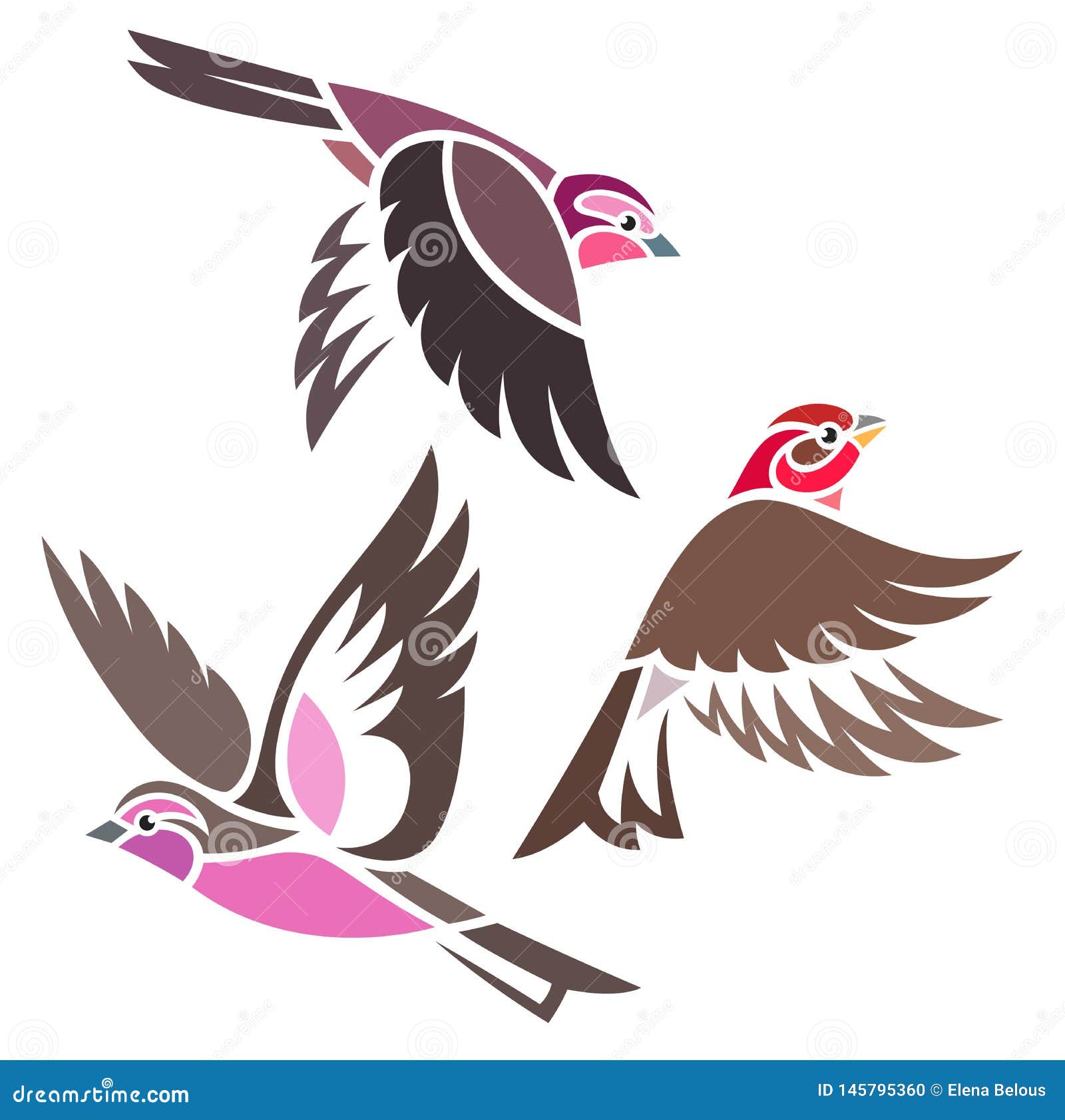 Stylized Birds - Rosefinches in Flight Stock Vector - Illustration of ...