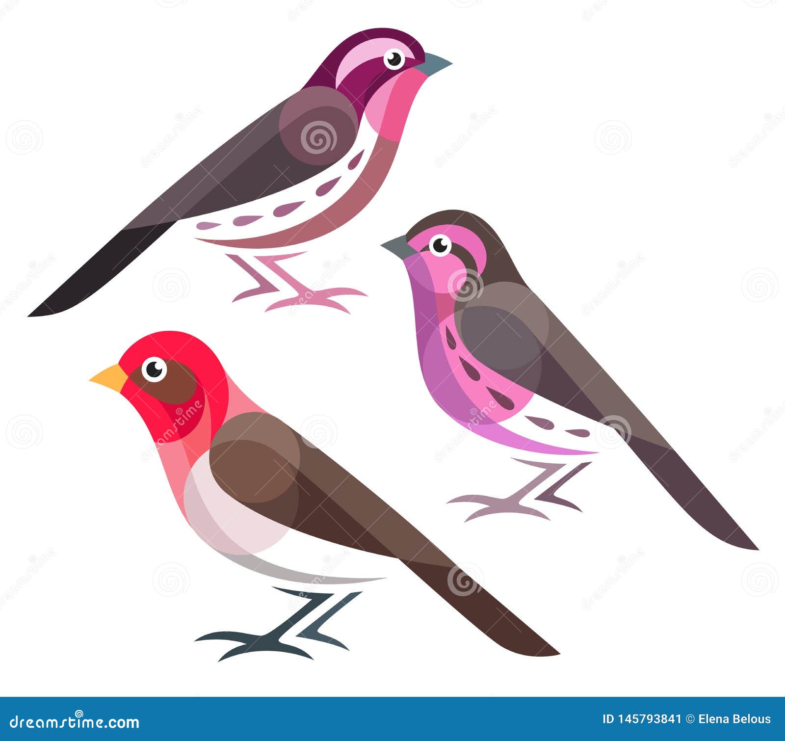 Stylized Birds - Rosefinches Stock Vector - Illustration of fauna ...