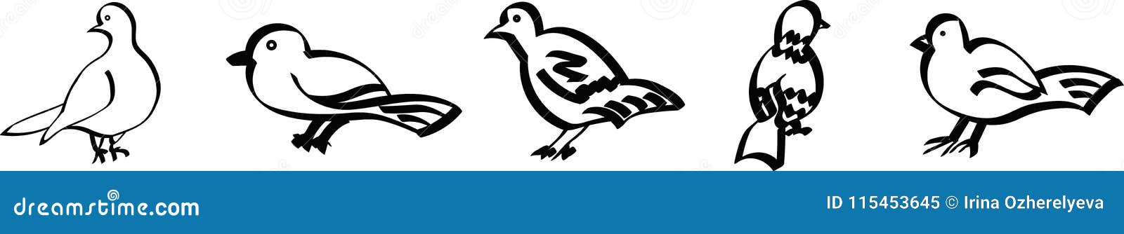 Stylized birds set stock illustration. Illustration of wing - 115453645