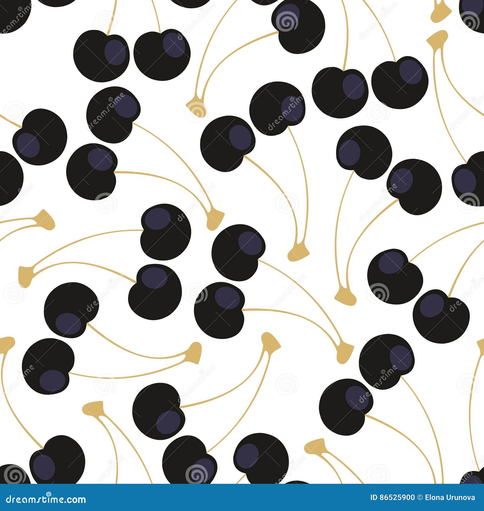 Stylized Black Cherries. Seamless Pattern Stock Vector - Illustration ...