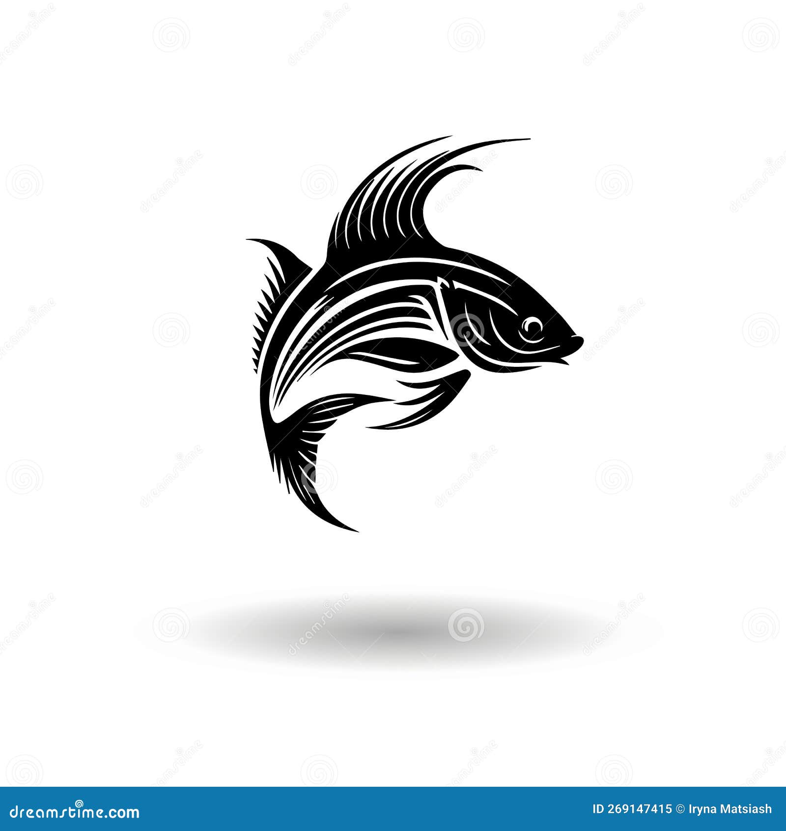 Stylized Black Fish on a White Background. Stock Vector - Illustration ...
