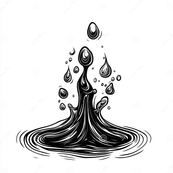 Stylized Black Ink Splash Creating Dynamic Water Droplets Effect Stock ...