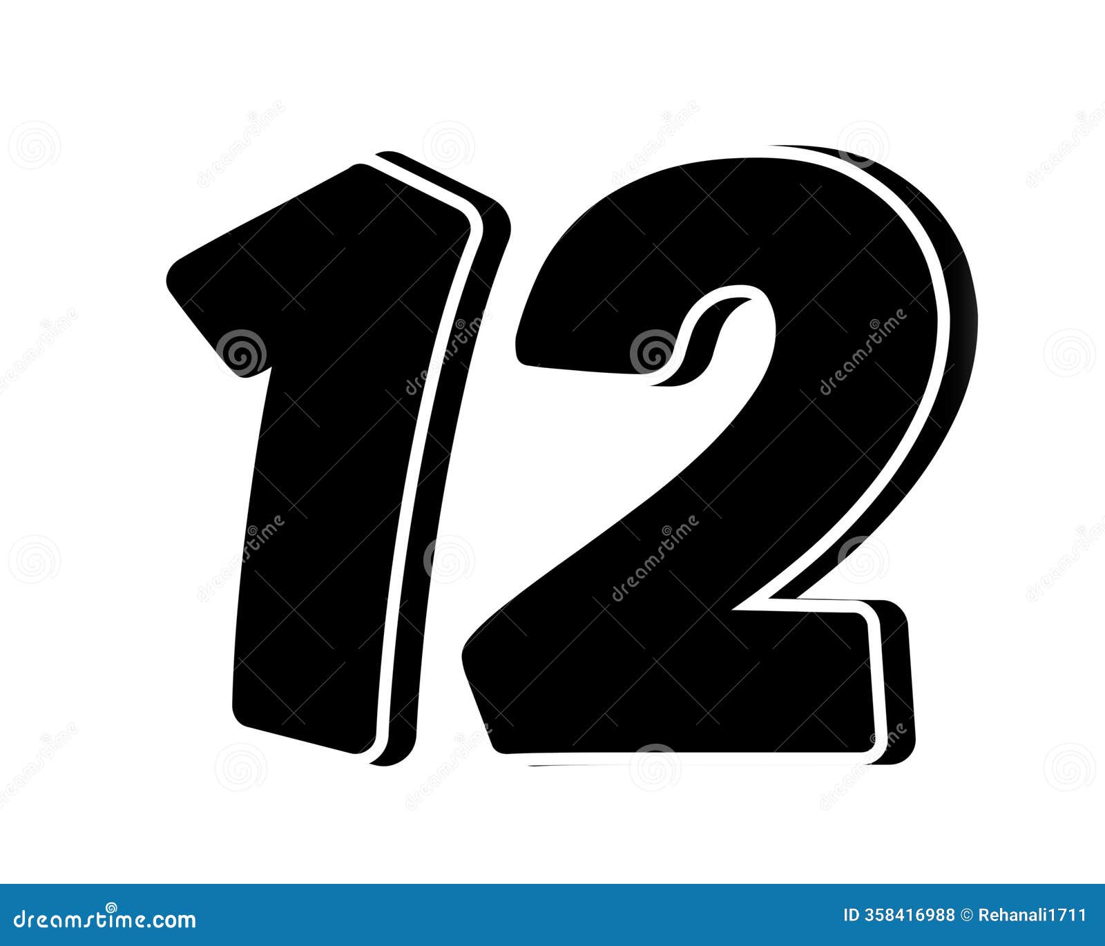 Number 12 3D with Shadow Effects on White Background Stock Illustration ...