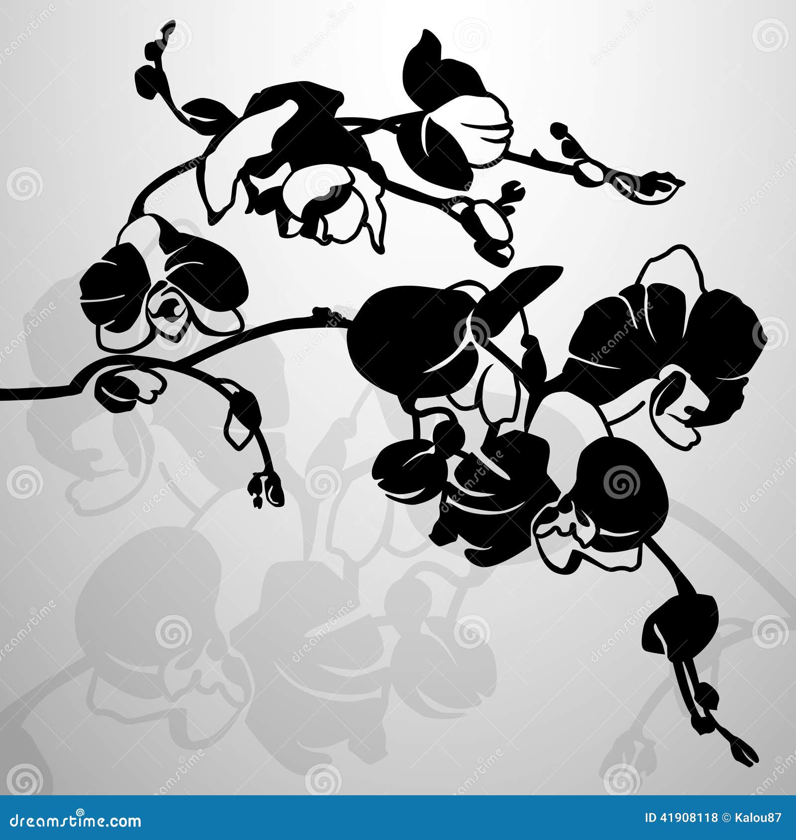 Stylized Black Orchid Branch Vector Illustration Stock Vector