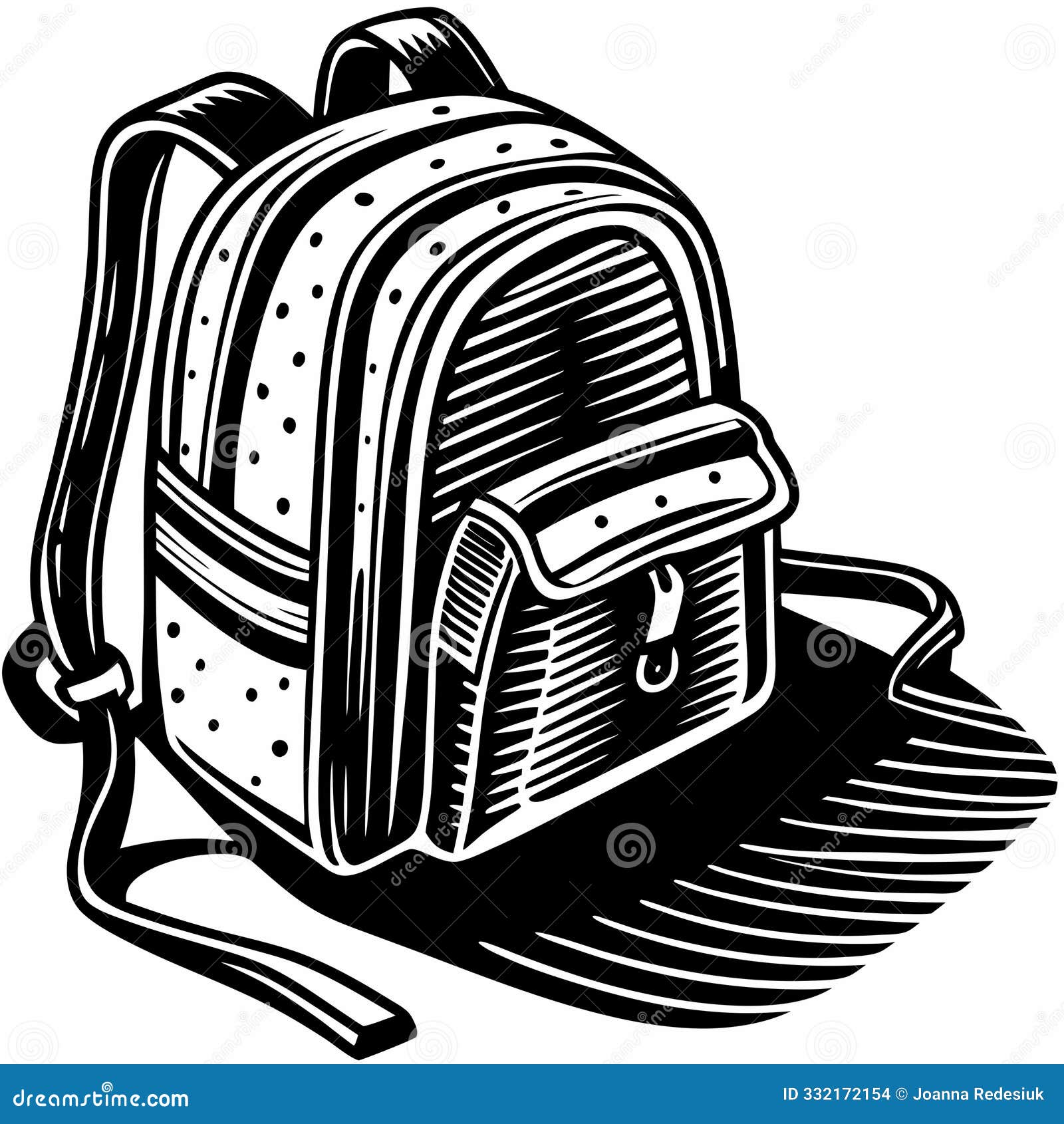 A Stylized Black and White Drawing of a Backpack Shows Various ...