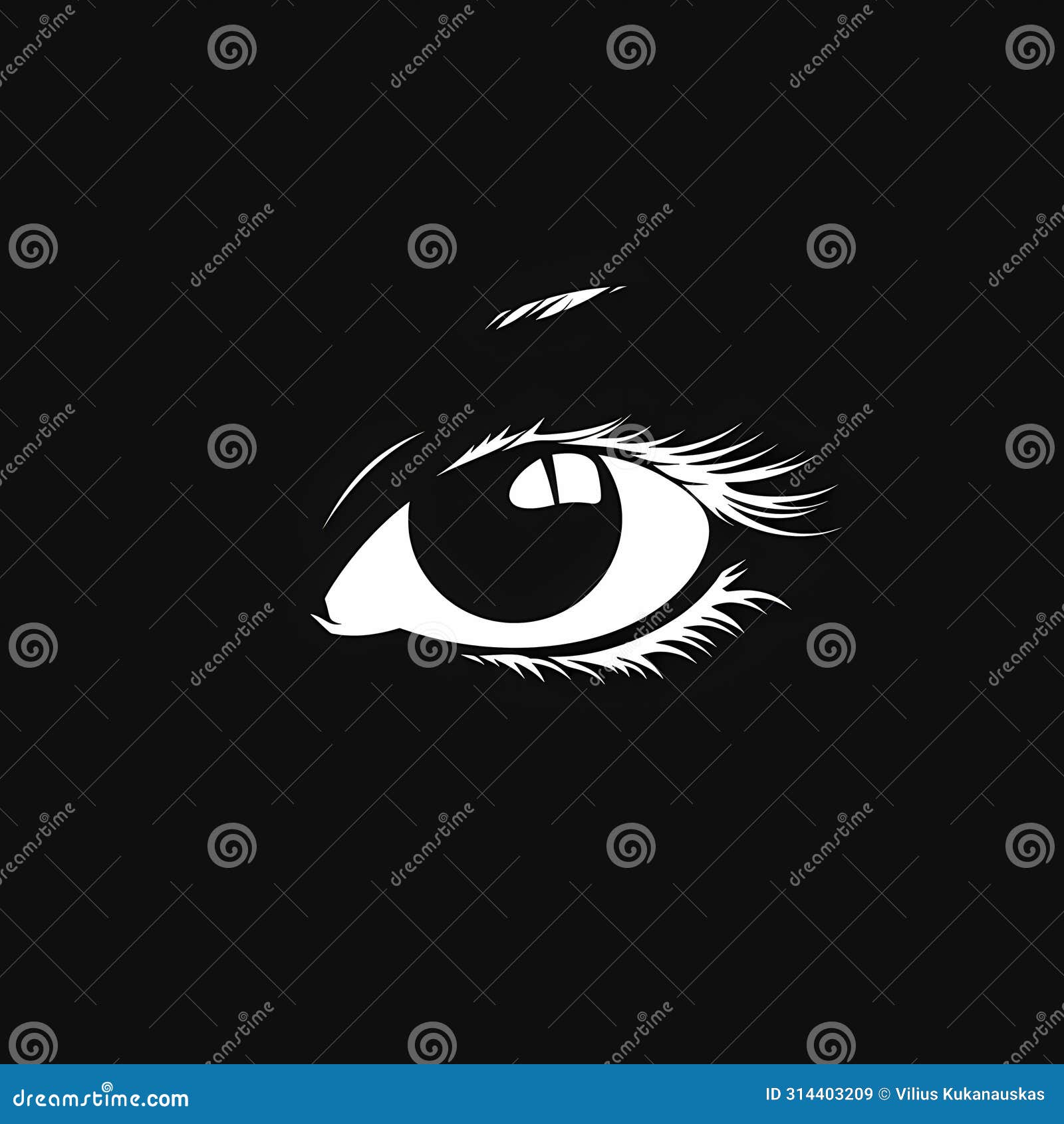 Stylized Black and White Eye Graphic, Bold Eyelash Detail in Simplified ...
