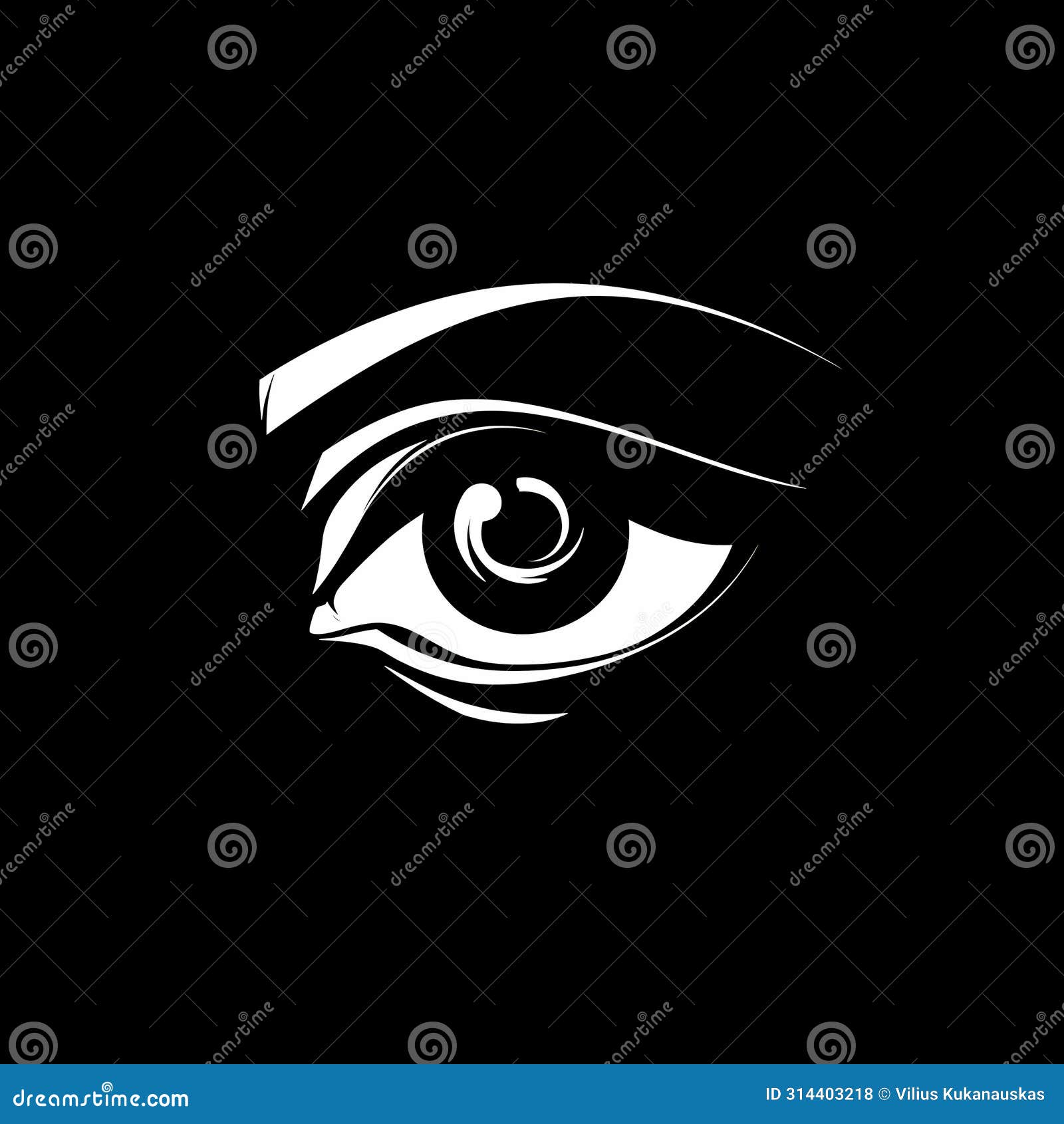 Stylized Black and White Eye Graphic, Bold Eyelash Detail in Simplified ...