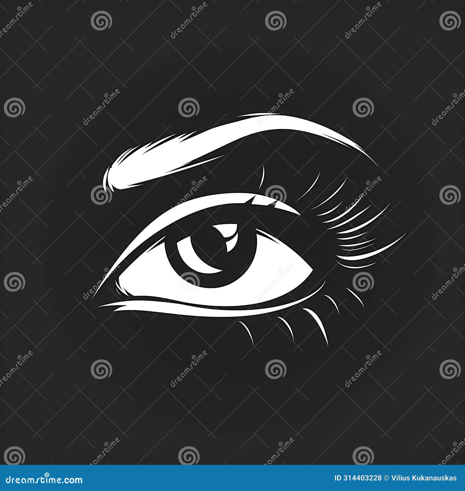 Stylized Black and White Eye Graphic, Bold Eyelash Detail in Simplified ...