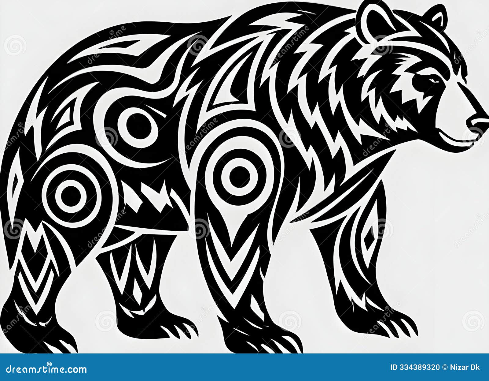 A Stylized Black and White Image of a Bear with Abstract Geometric ...