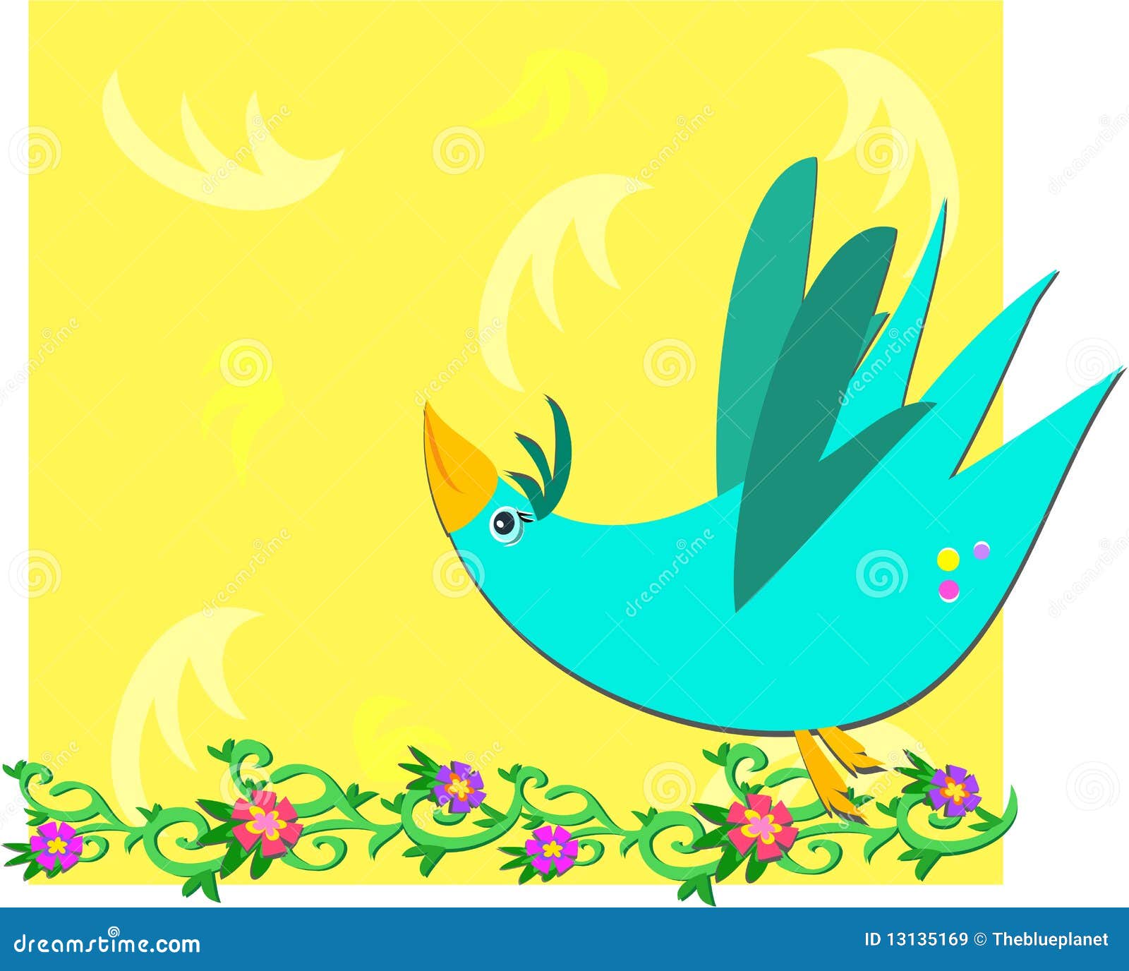 Stylized Blue Bird with Yellow Background Stock Vector - Illustration ...