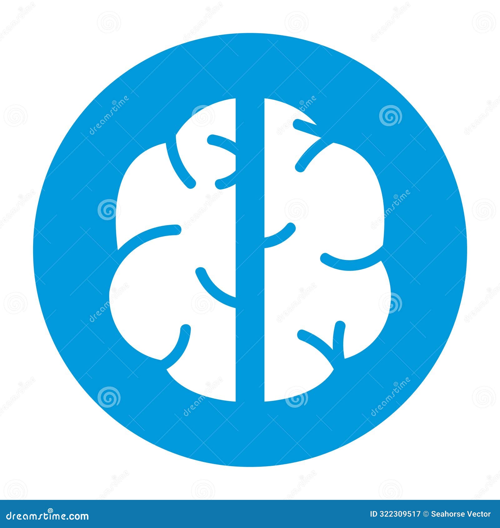 Stylized Blue Brain Icon, Circular Format, Divided Segments, White ...