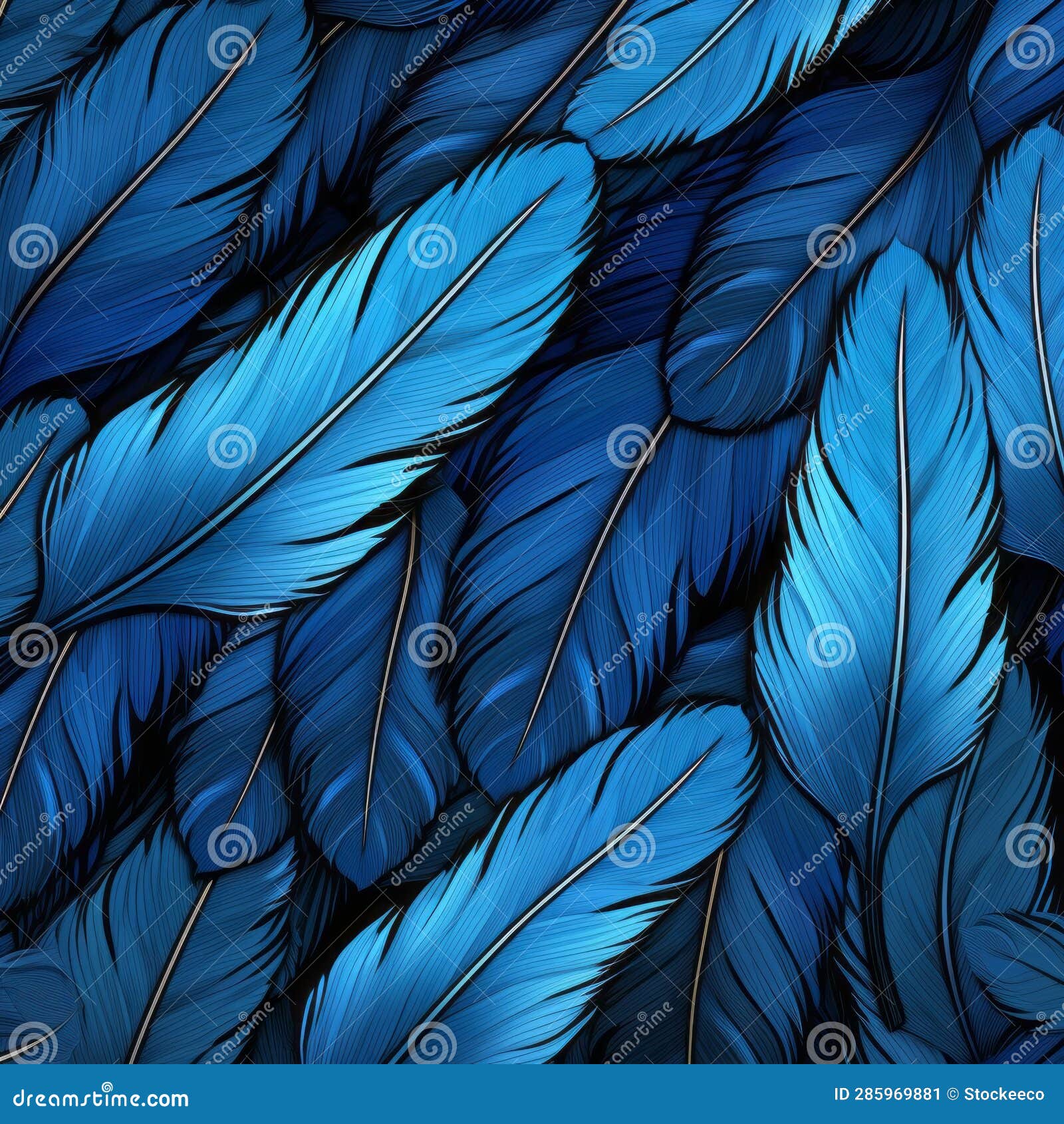 Stylized Blue Jay Feathers Pattern on Dark Blue Background Stock ...