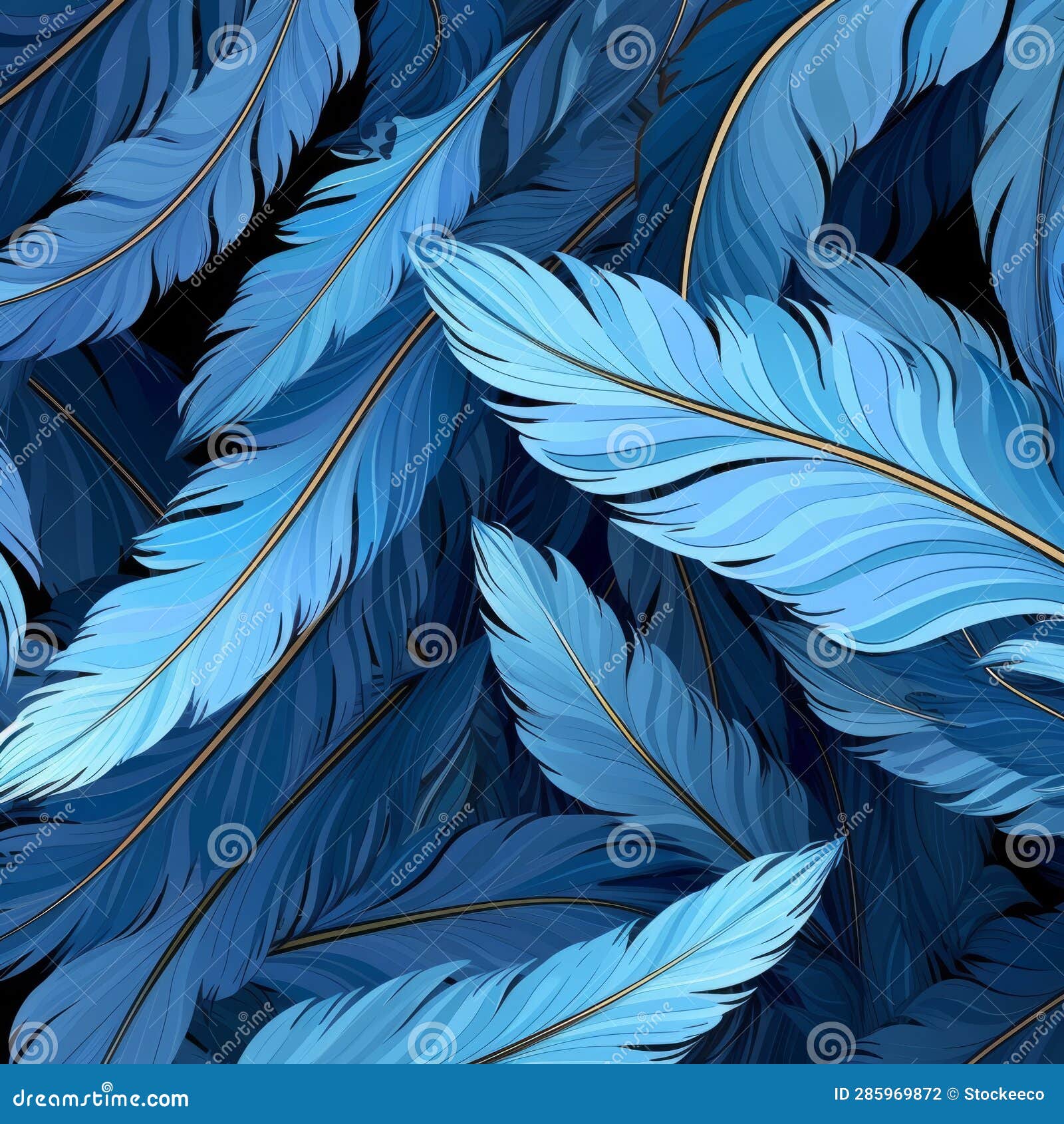 Stylized Blue Jay Feathers Pattern: Detailed Cartoon Composition Stock ...