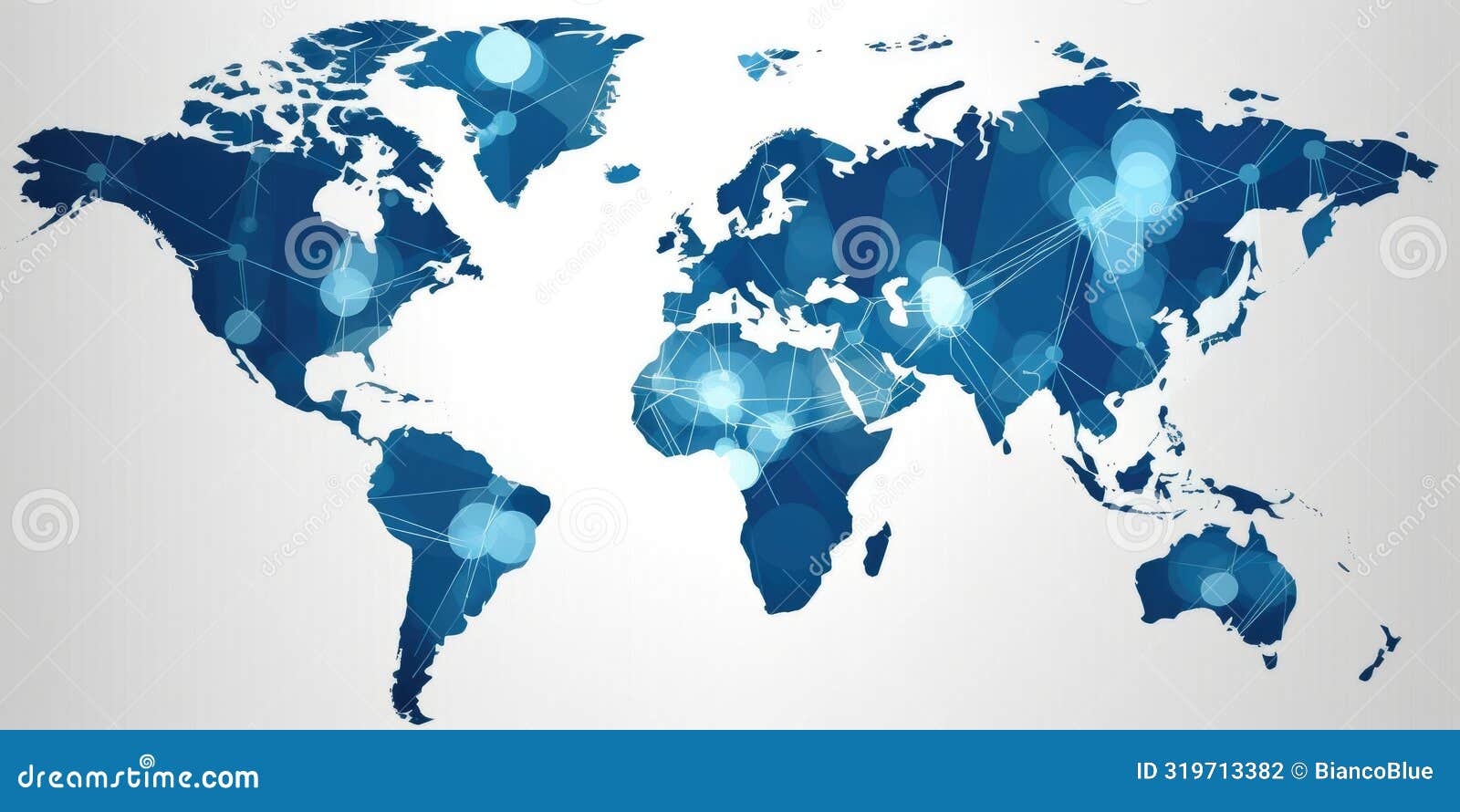 Stylized Blue Network Connections on World Map Background ...