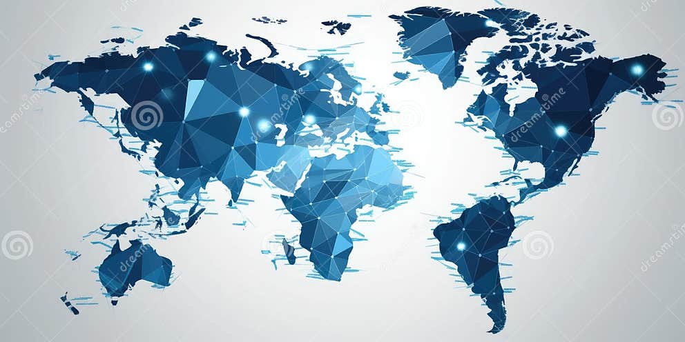 Stylized Blue Network Connections on World Map Background ...