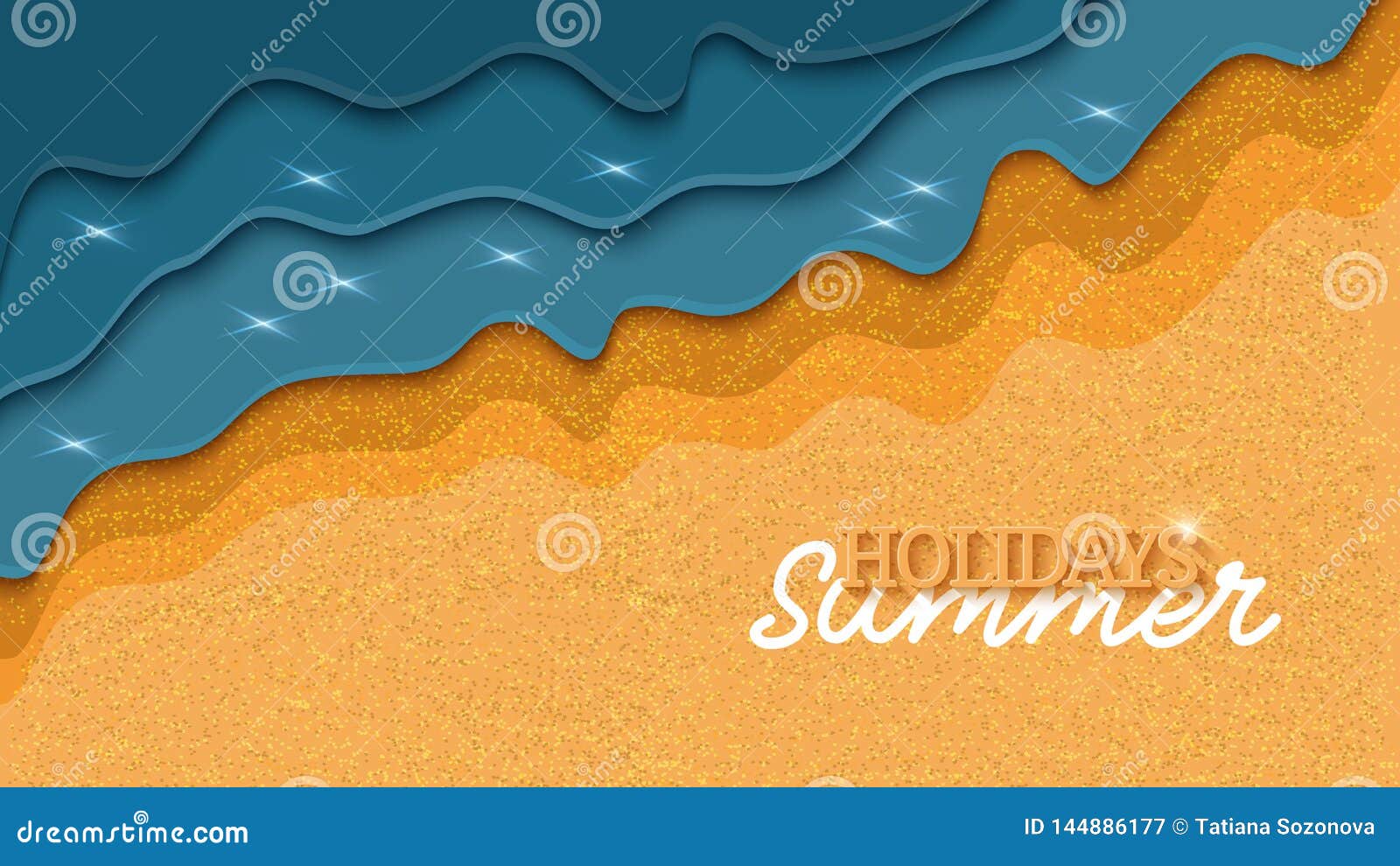 Stylized Blue Ocean Wave on Sandy Beach with Place for Text. Stock ...